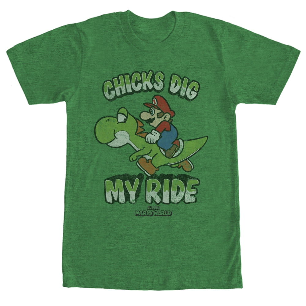Men's Nintendo Mario Chicks Dig Ride Graphic Tee Kelly Heather Small ...