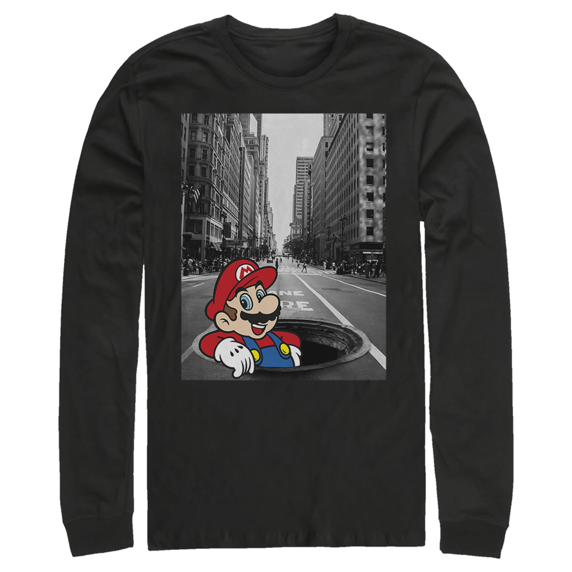Men's Nintendo Mario Manhole Long Sleeve Shirt Black Medium - Walmart.com