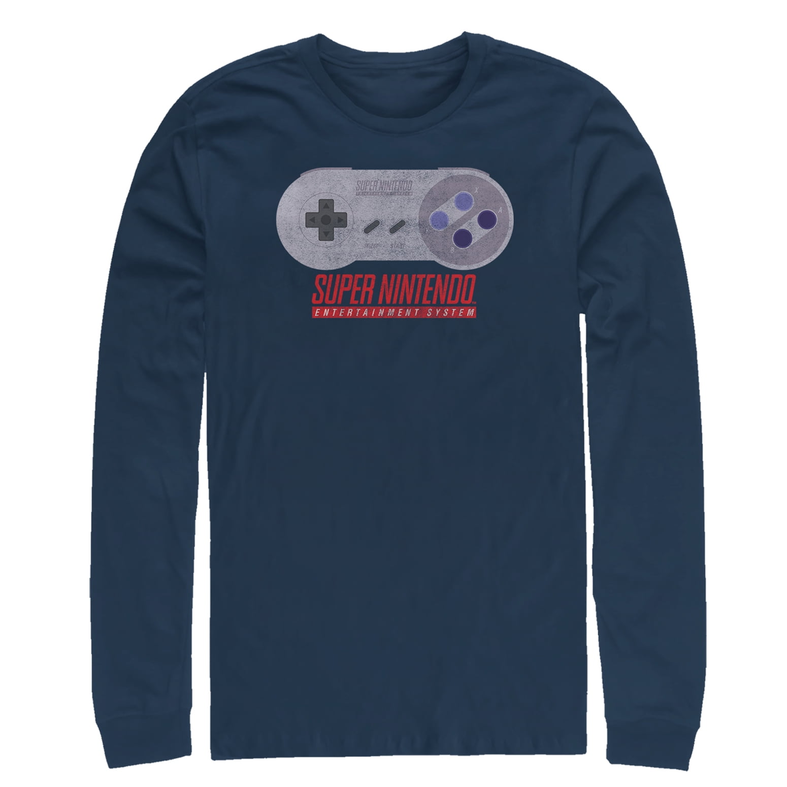 Men's Nintendo SNES Controller Long Sleeve Shirt Navy Blue Large ...