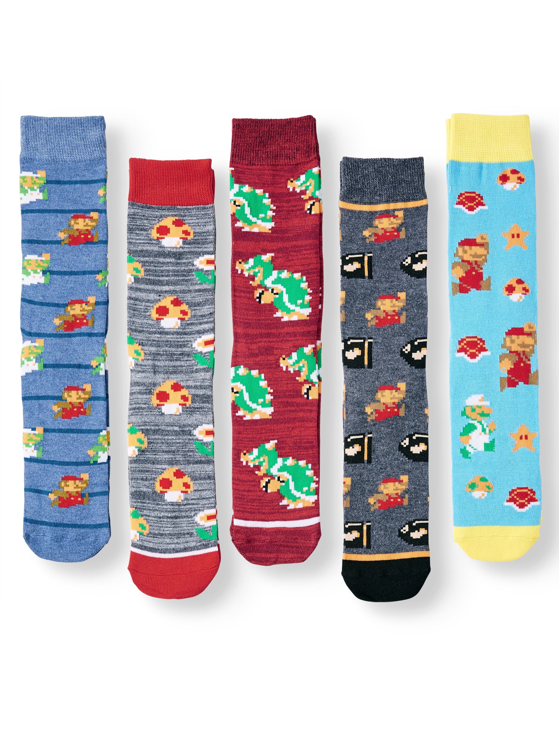 Super Mario Bros. Men's 5-Pack Crew Socks with Gaming Graphics ...
