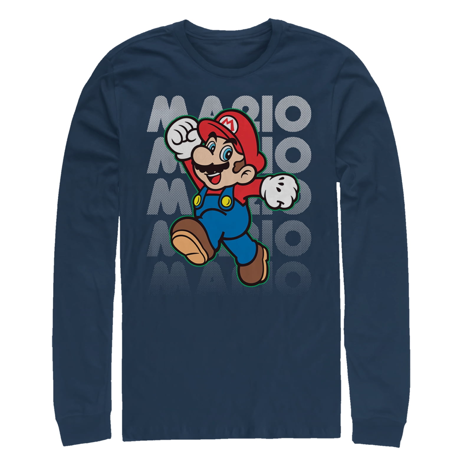 Men's Nintendo Super Mario Jump Long Sleeve Shirt Navy Blue Medium ...