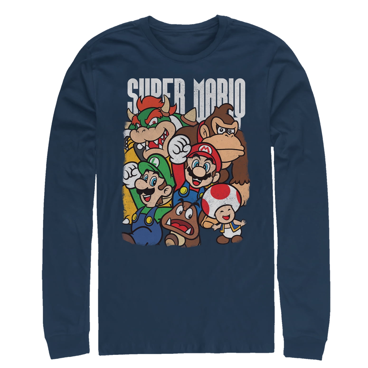 Men's Nintendo Super Mario Party Long Sleeve Shirt Navy Blue X Large ...