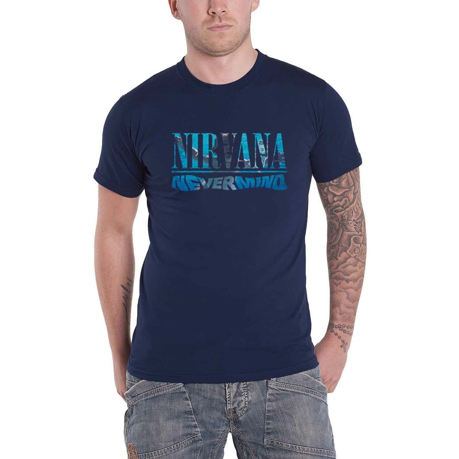 Men's Nirvana Nevermind Album Play List Slim Fit T-shirt Medium Navy ...