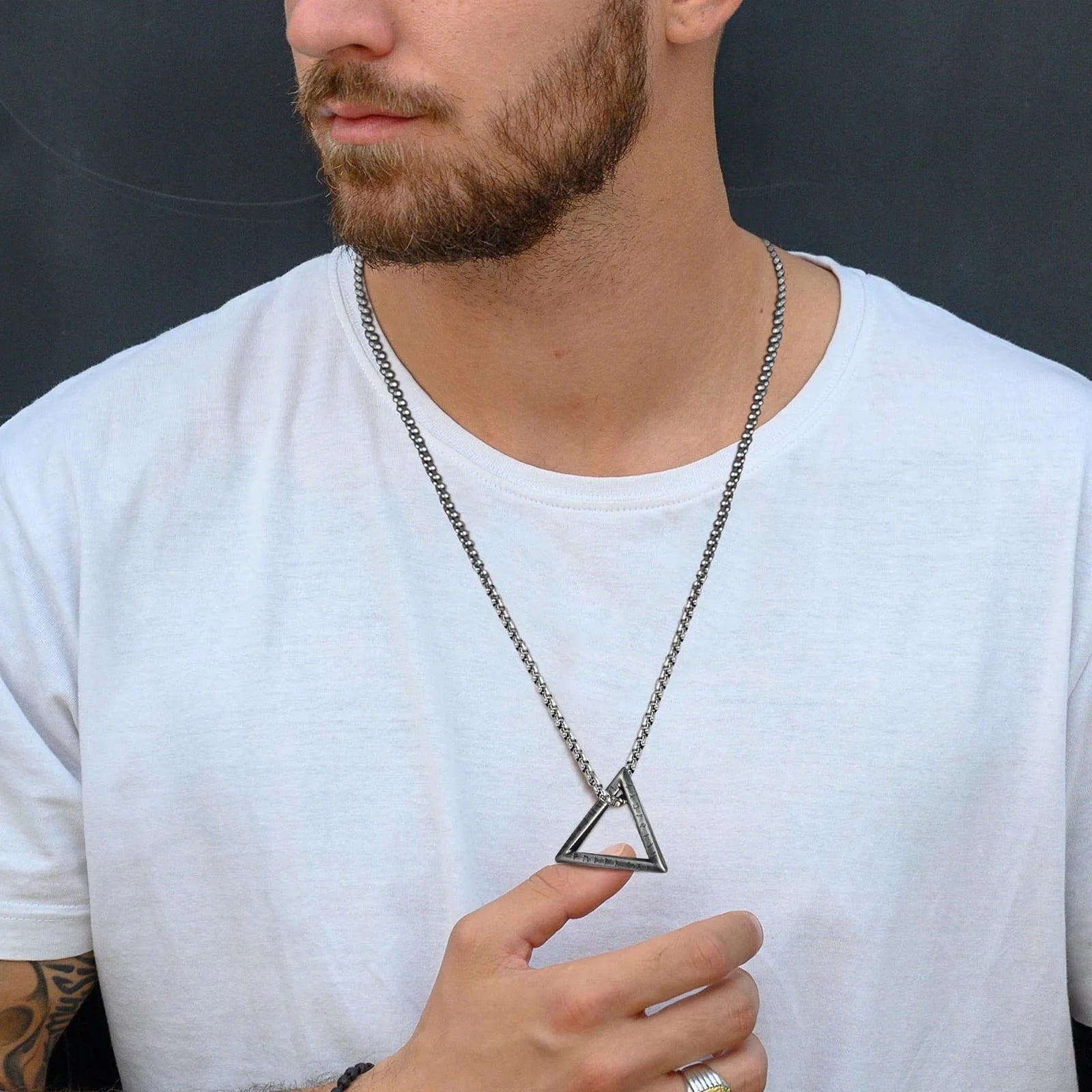 Men's Norse Viking Triangle Pendant Necklace 14K Yellow Gold Vegvisir ...