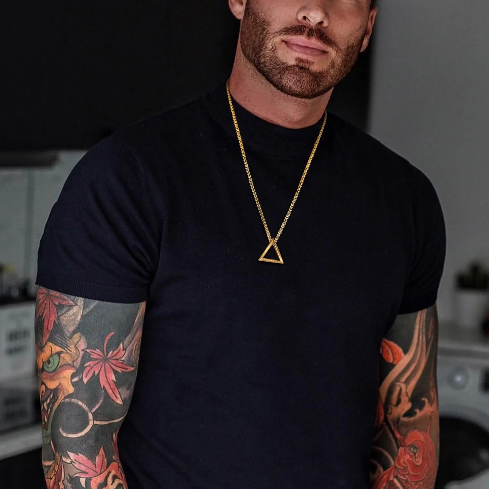 Men's Norse Viking Triangle Pendant Necklace 14K Yellow Gold Vegvisir ...