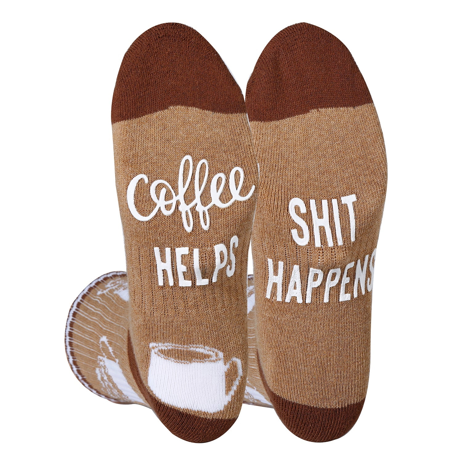 Men's Novelty Funny Saying Athletic Crew Socks, Shit Happens, Coffee Helps, Fun Gripper Socks ...