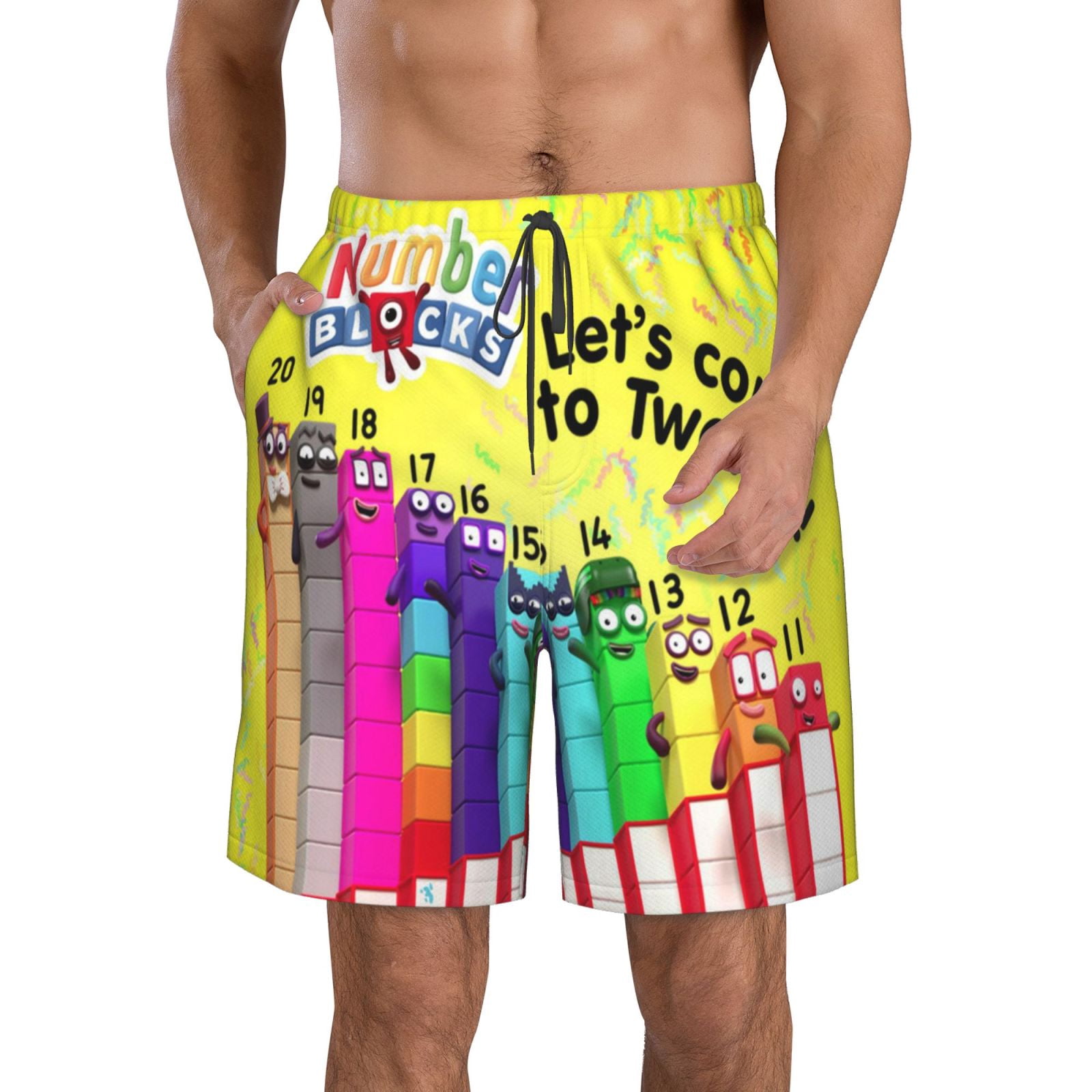 Men's Number Cartoon Show Block Board Shorts 3D Graphic Swim Trunks ...