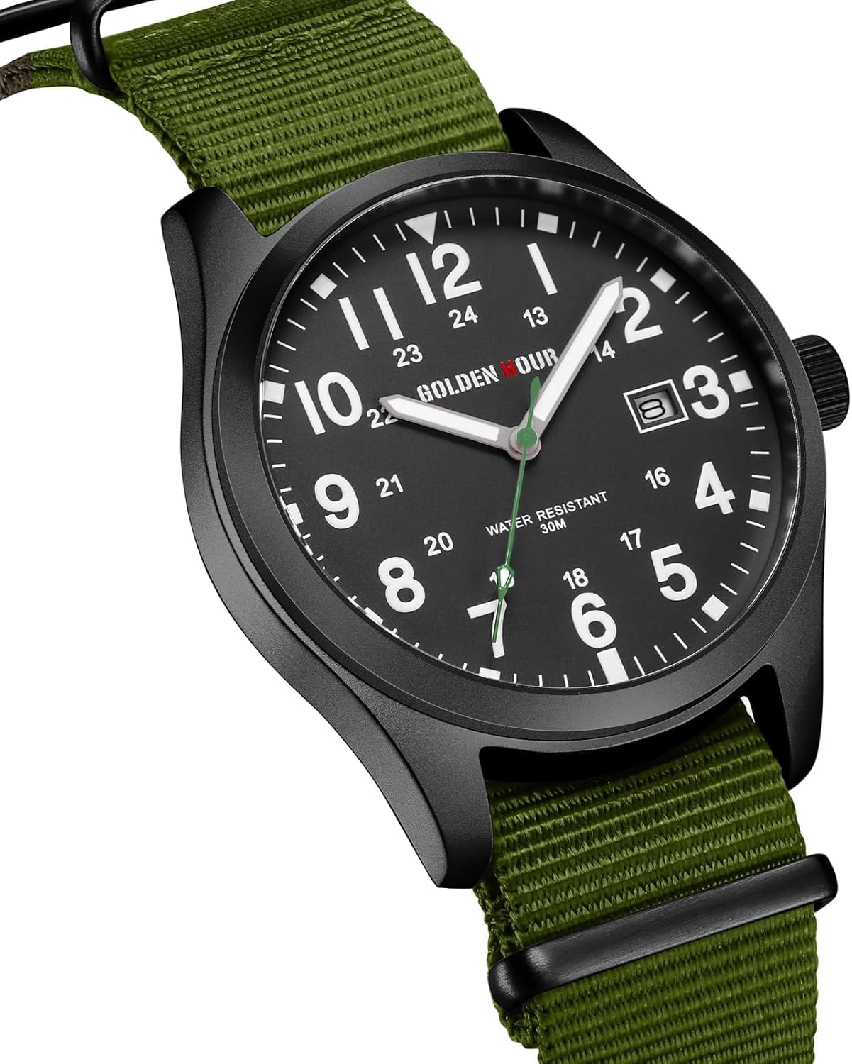 Men's Nylon Slip-Thru Strap Watch with Military Time Easy Read Dial ...