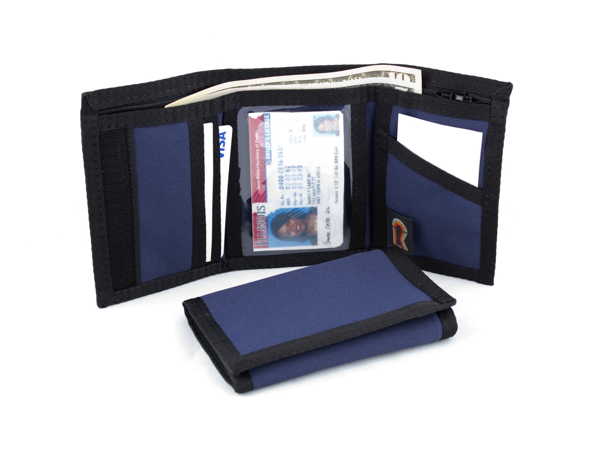 Men's Nylon Trifold Wallet w/Inside ID Color - Navy Blue. USA Made ...