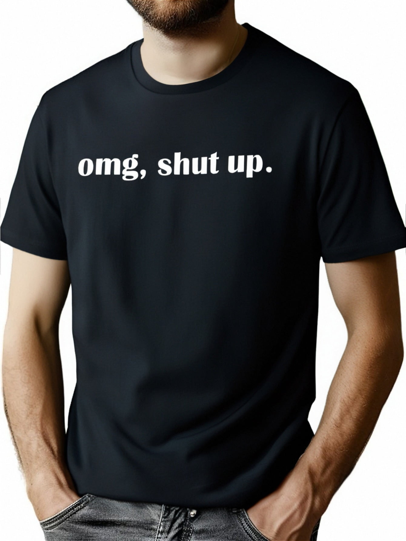 Men's "OMG, Shut Up" Humorous Graphic Tee - 100% Cotton, Comfortable ...