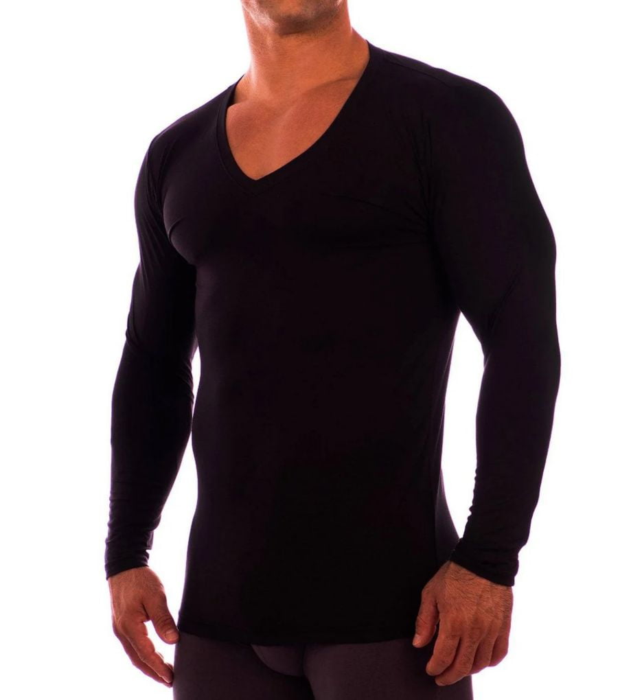 Men's Obviously Y43712 Deep V Neck Long Sleeve Undershirt (Black M ...