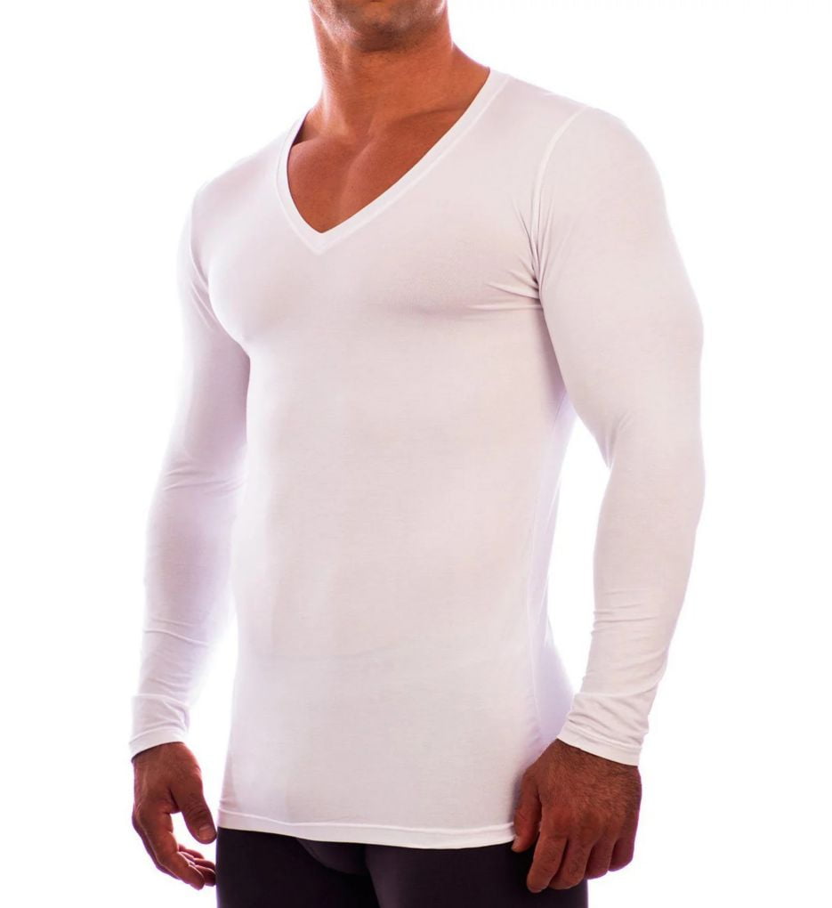 Men's Obviously Y43712 Deep V Neck Long Sleeve Undershirt (White L ...
