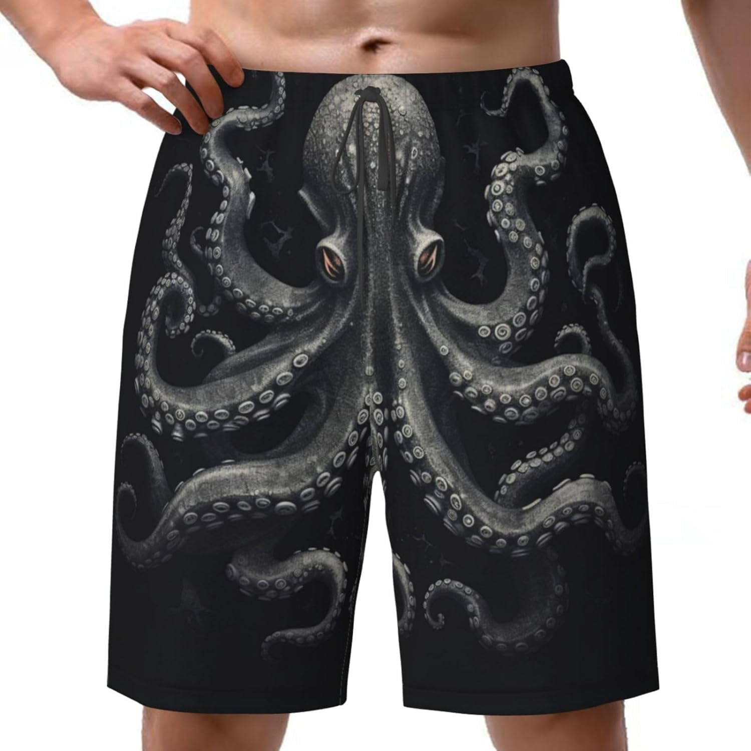 Men's Octopus Black Swim Trunks Quick Dry Board Shorts Funny Beach ...