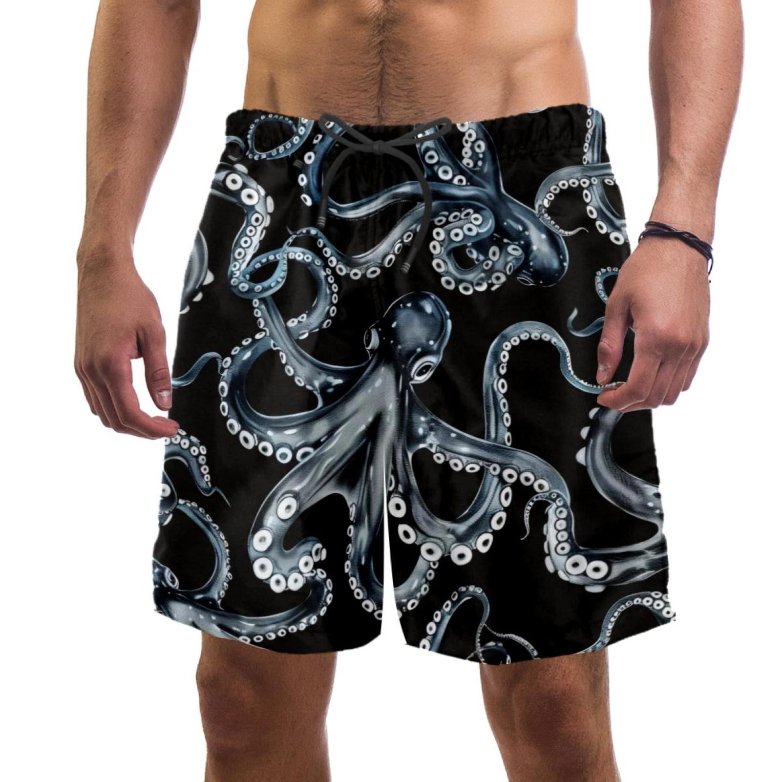 Mens Octopus Swim Trunks Quick Dry Board Shorts Bathing Suits With Mesh Lining L