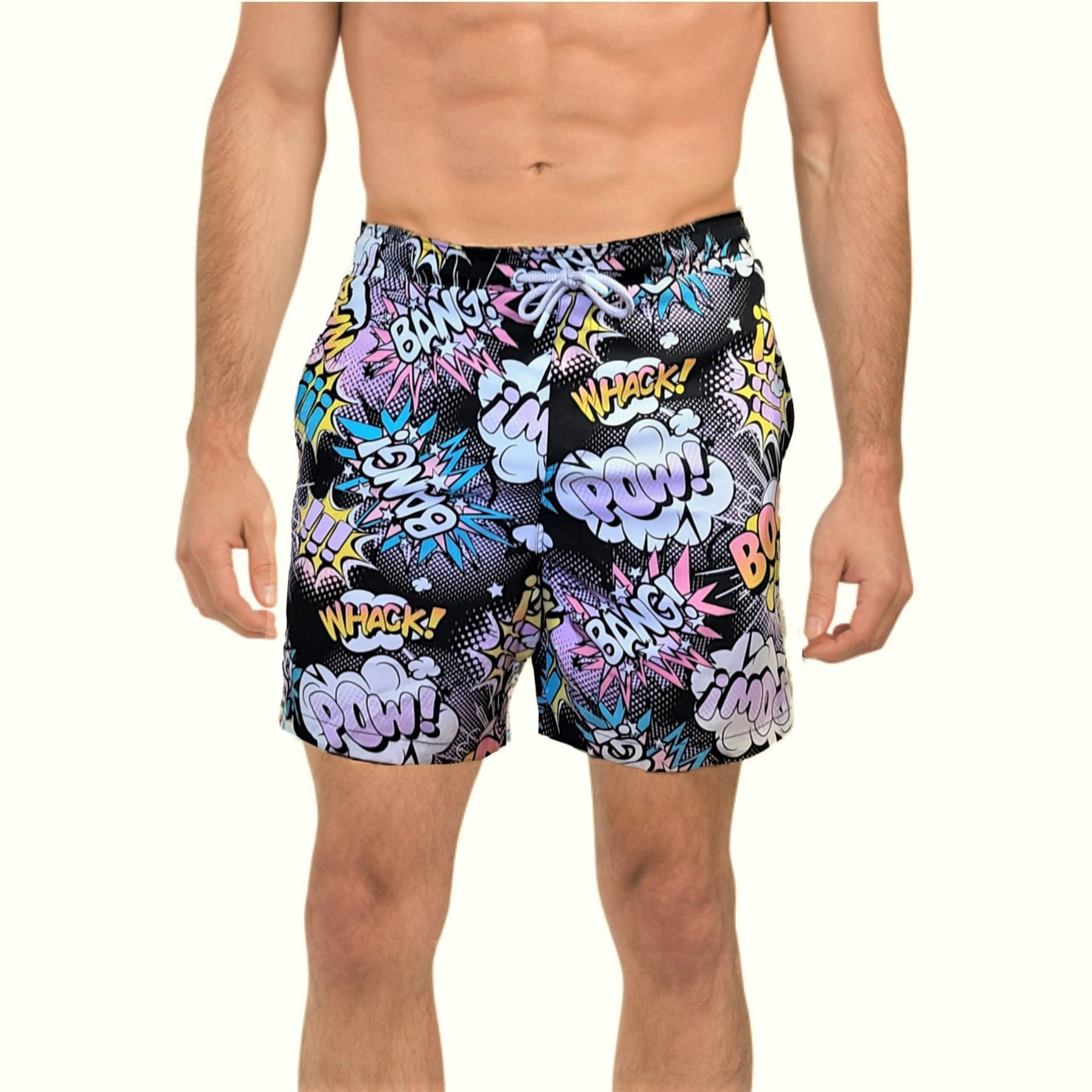 Men's Oh Snap! Exploded Comic Print Swim Shorts Built-In Brief Hand ...