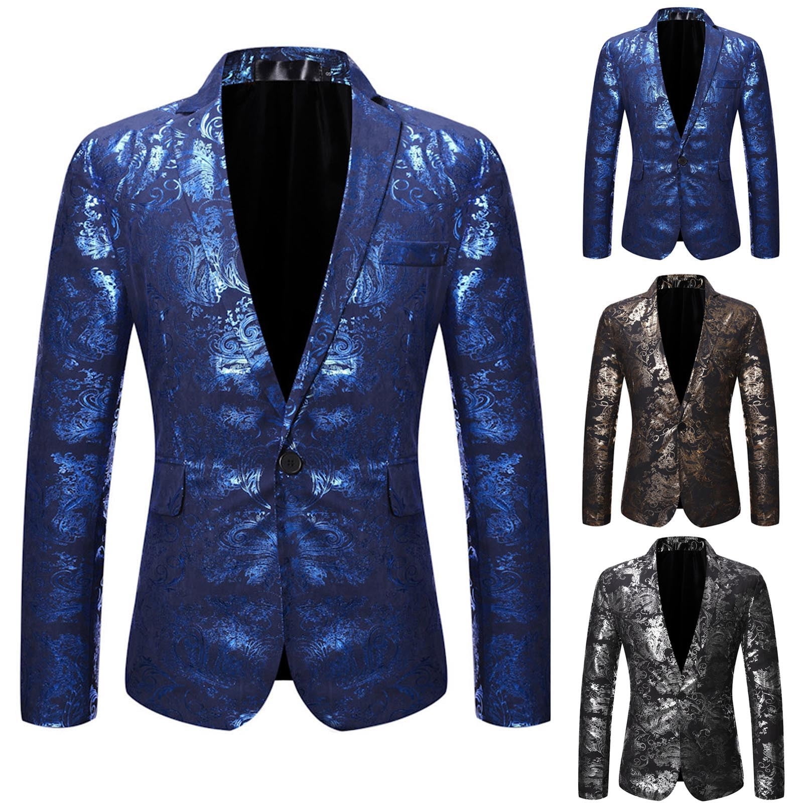 Men's One Button Dress Party Floral Suit Jacket Notched Lapel Slim Fit ...