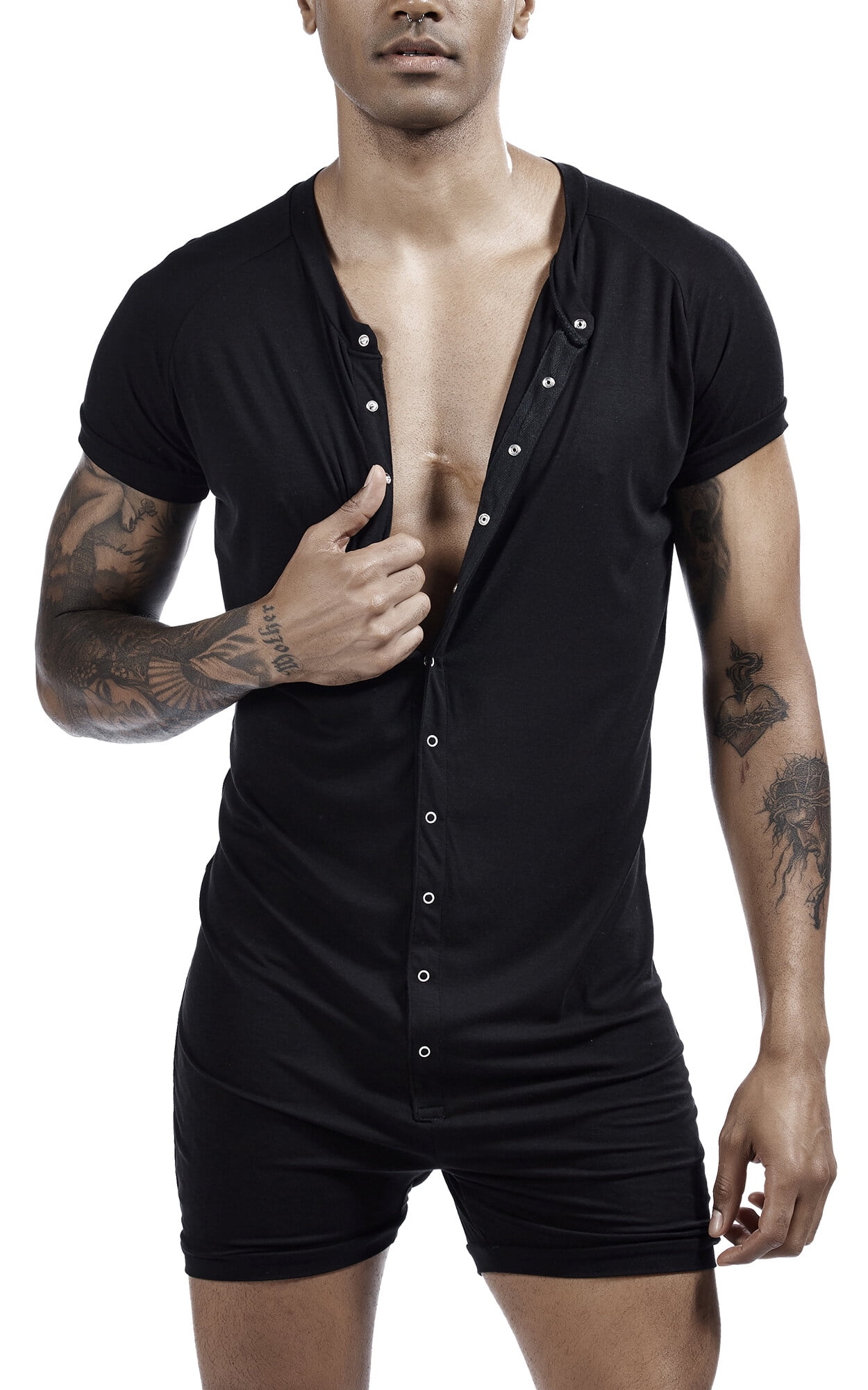 Men’s One Piece Sleepwear Knitted Fitted Nightshirt Oneise Henley ...