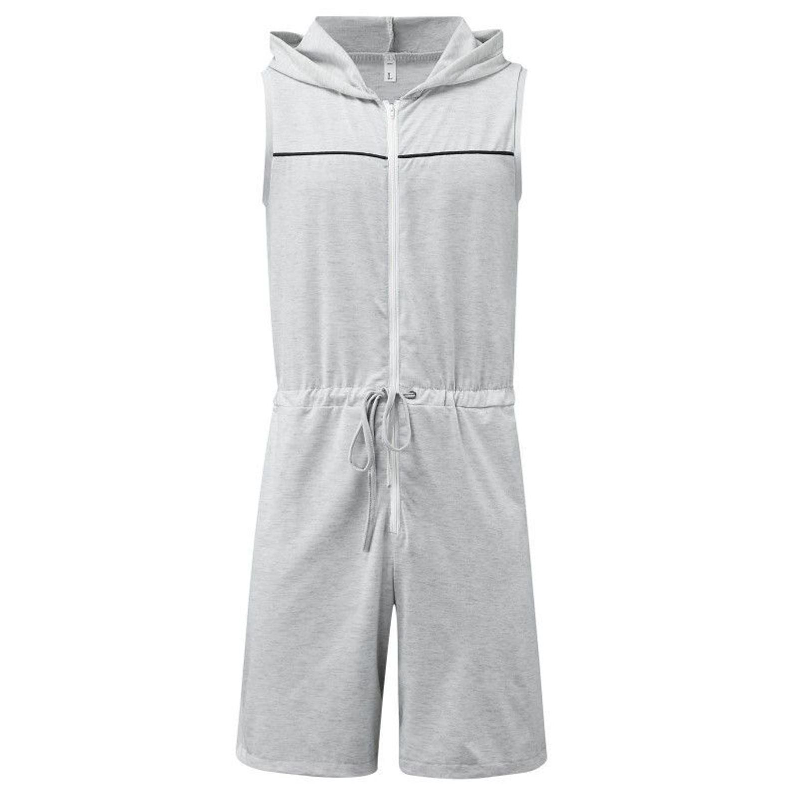 Men's Onesie Shorts Rompers Lounge Athletic Sleeveless One Piece Hooded ...