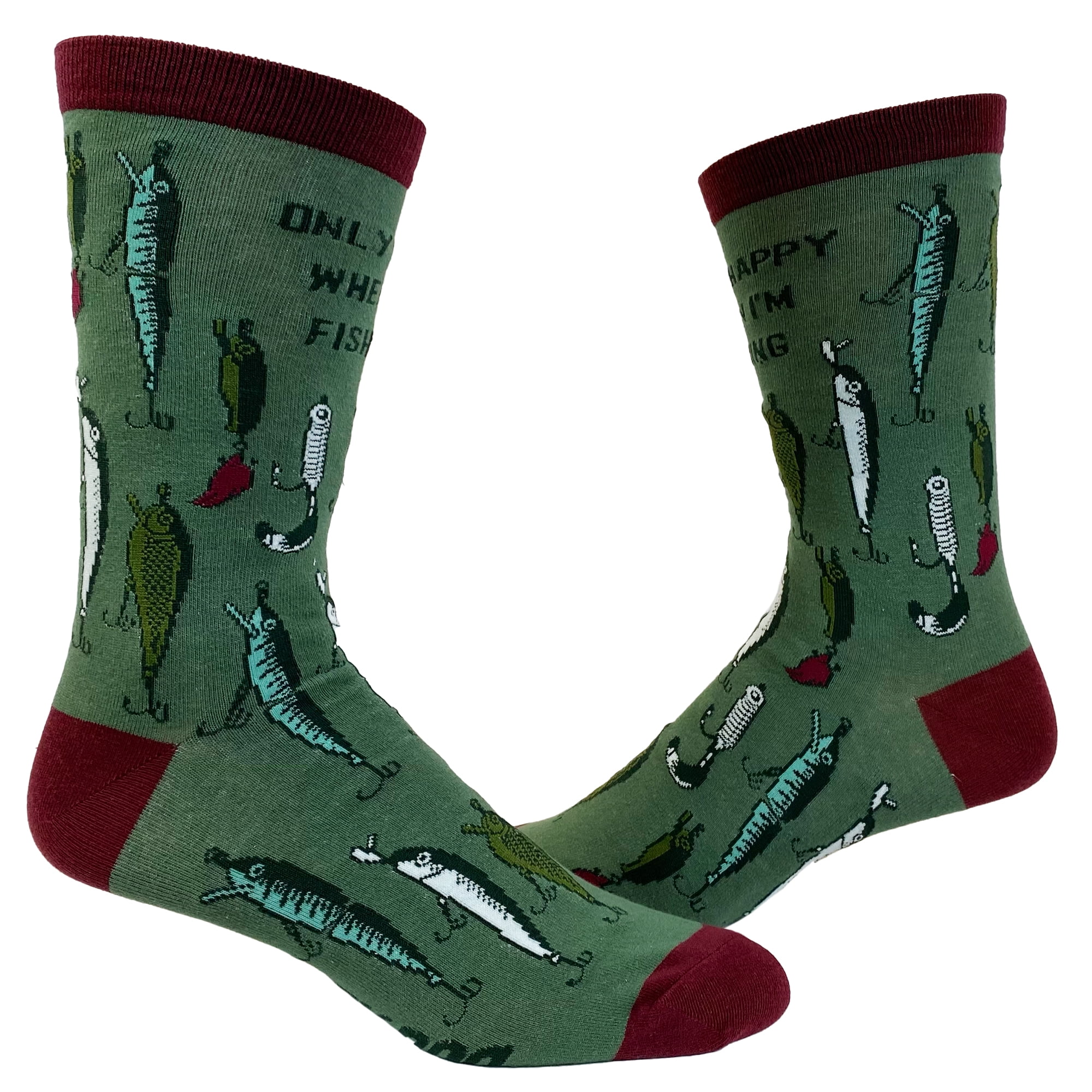 Men's Only Happy When I'm Fishing Socks Funny Fathers Day Fishmerman ...