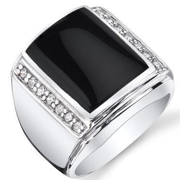 Men's Cushion Cut Onyx Bezel Ring in Sterling Silver - Walmart.com