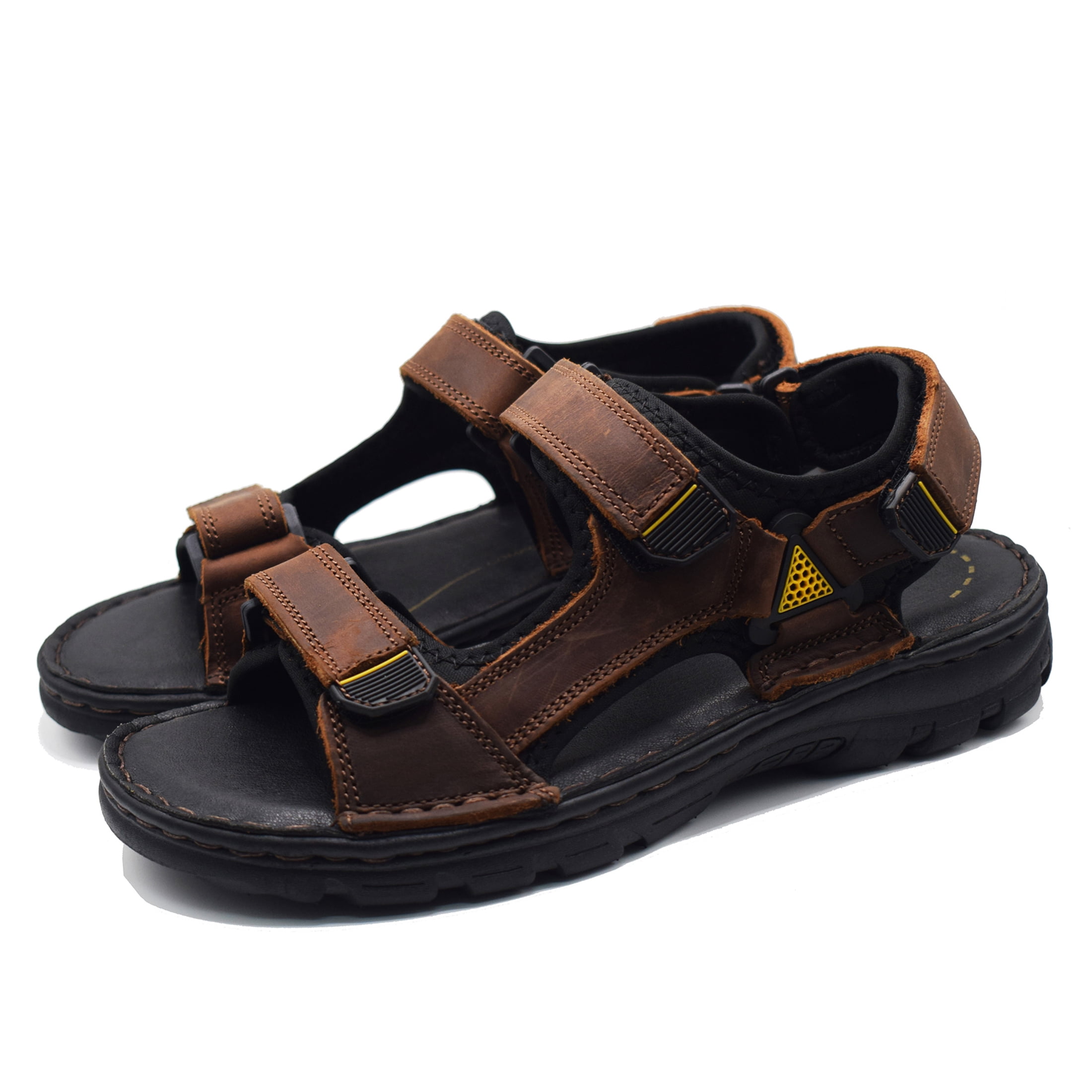 Men's Open Toe Casual Sandals Leather Stitching Summer Outdoor Beach ...
