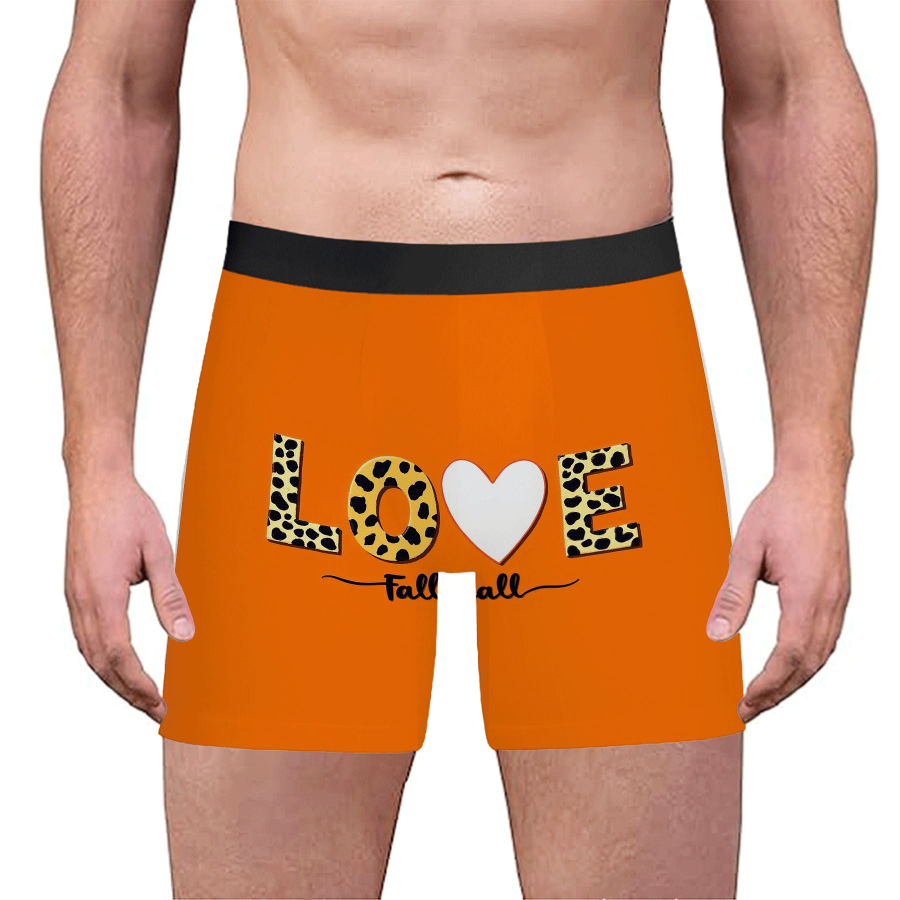 Men's Orange Boxer Briefs with Bold Print ' LOVE ' Design & Heart ...