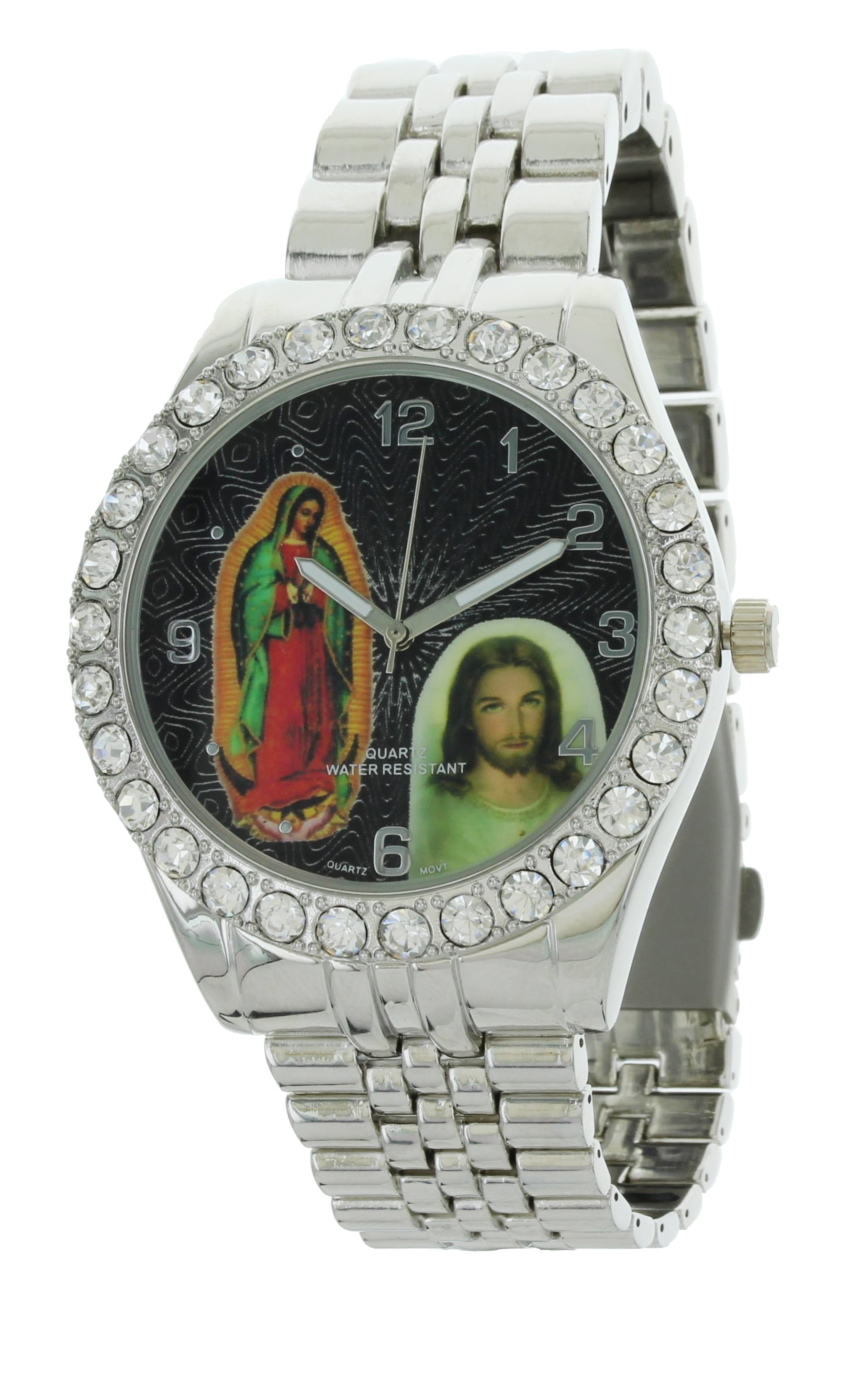 Men's Our Lady of Guadalupe and Jesus Silver-Tone Metal Bracelet Watch ...