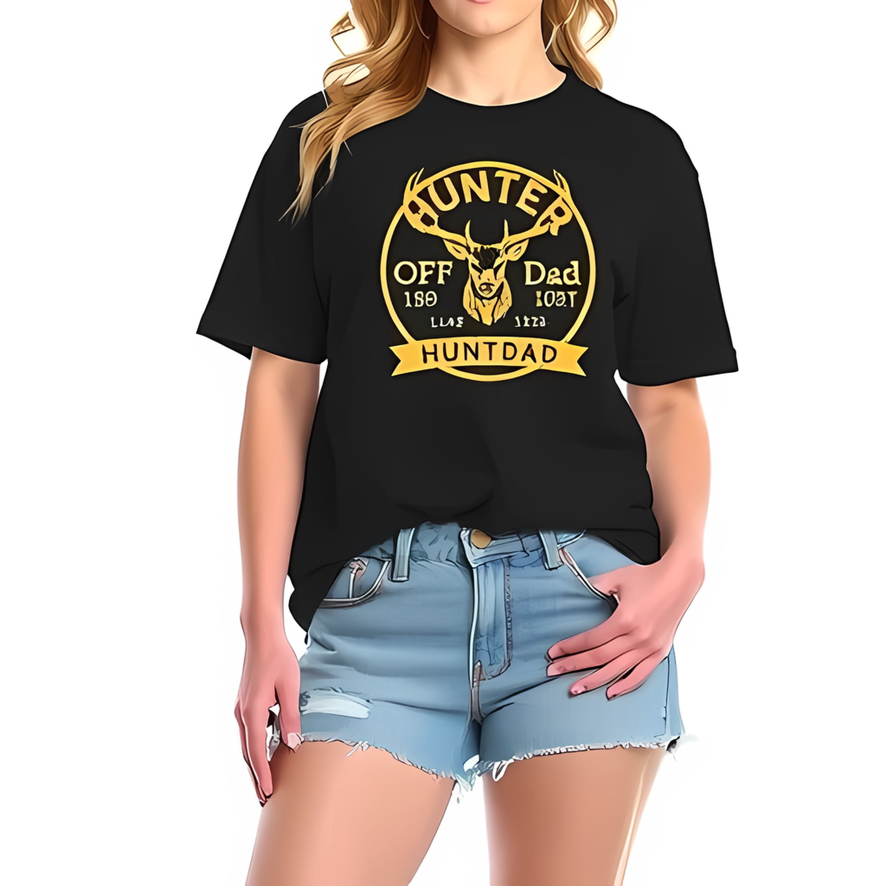 Men's Oversized Black T-Shirt with Gold 'HUNTER' Design Graphic ...