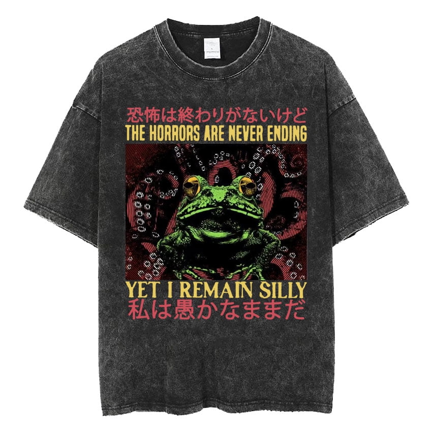 Men's Oversized Retro Washed Japanese Frog Horror Graphic Tee - Fears ...