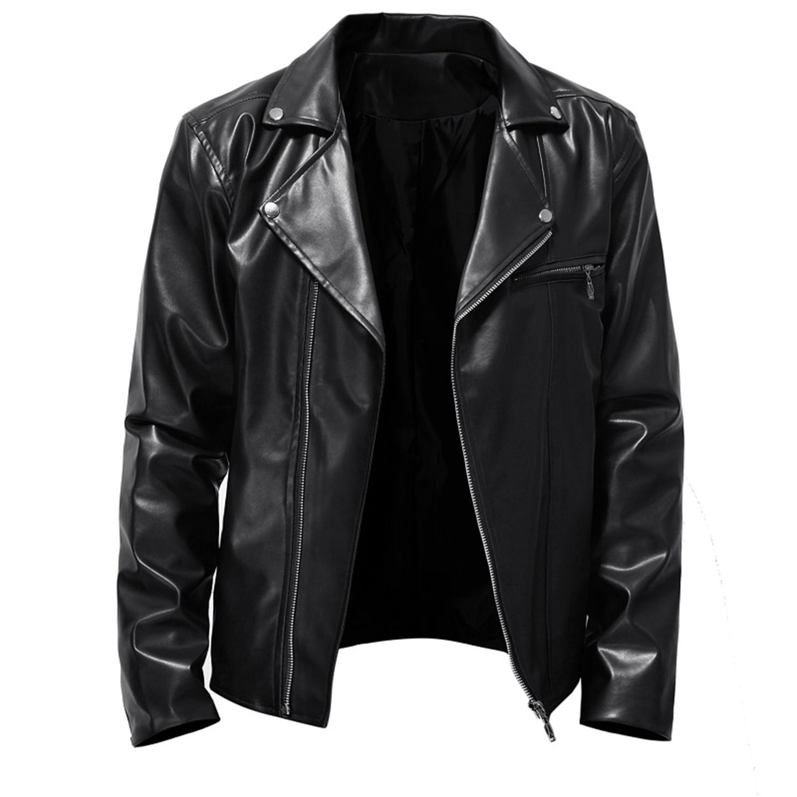Men's PU Leather Jacket Casual Belted Faux Leather Motorcycle Jacket ...