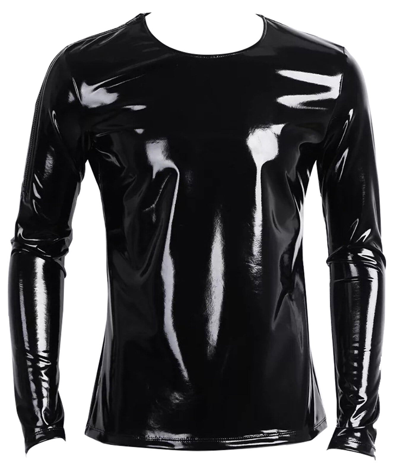 Men's PVC Leather T-Shirts Round Neck Blouse Long Sleeve Undershirts ...