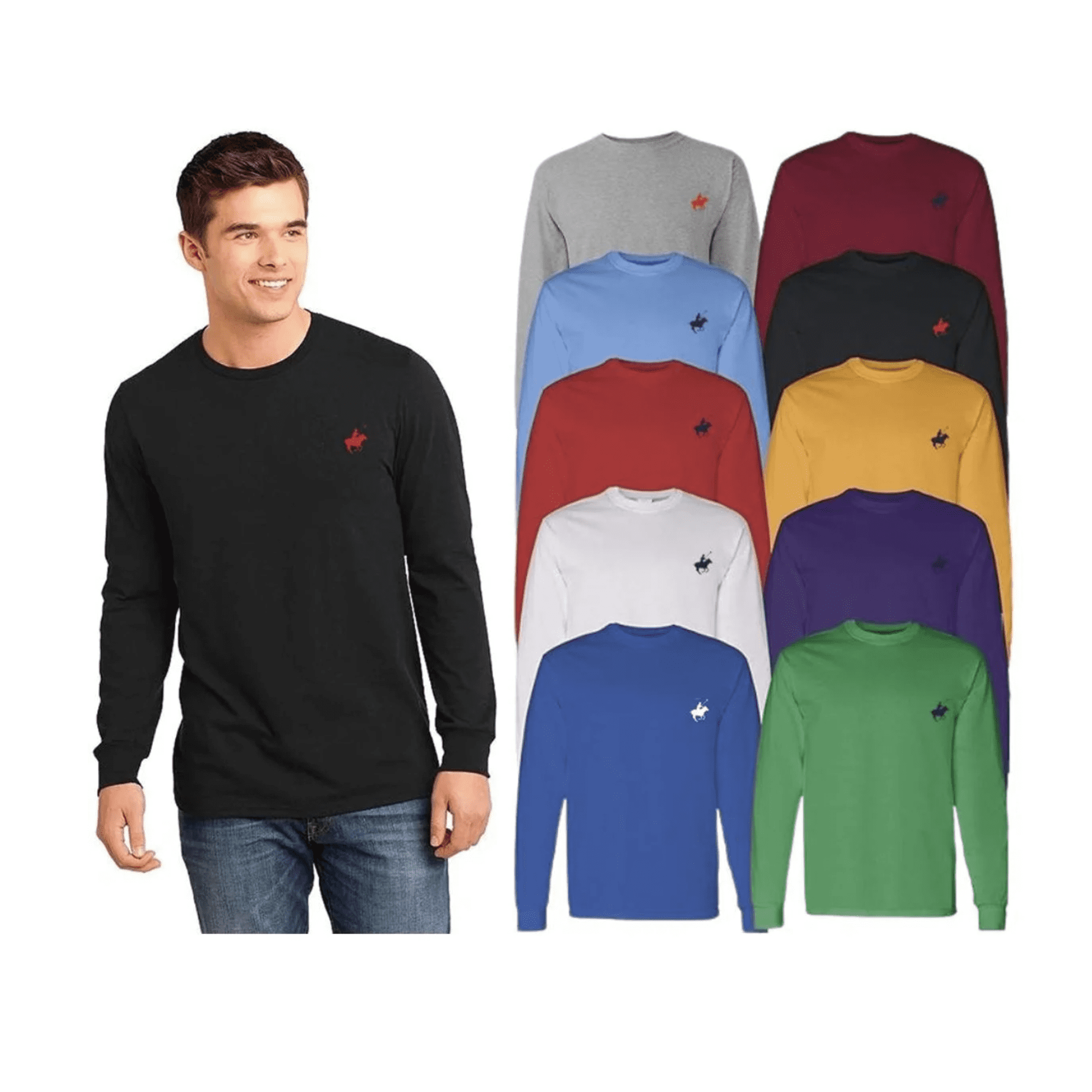 Men's Pacific Polo Club Shirts, 100% Cotton Long Sleeve T-Shirt, Soft ...