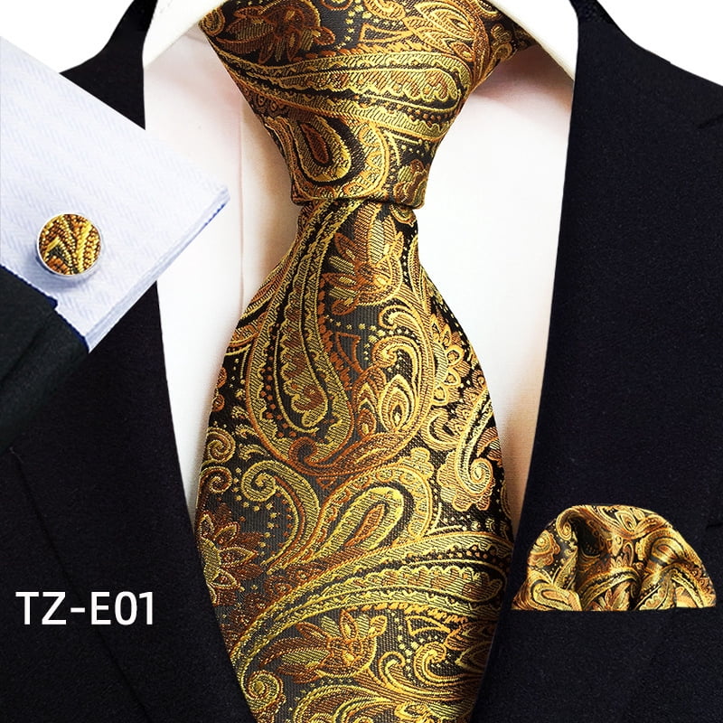 Men’s Paisley Jacquard Tie Set with Pocket Square and Cufflinks Formal ...