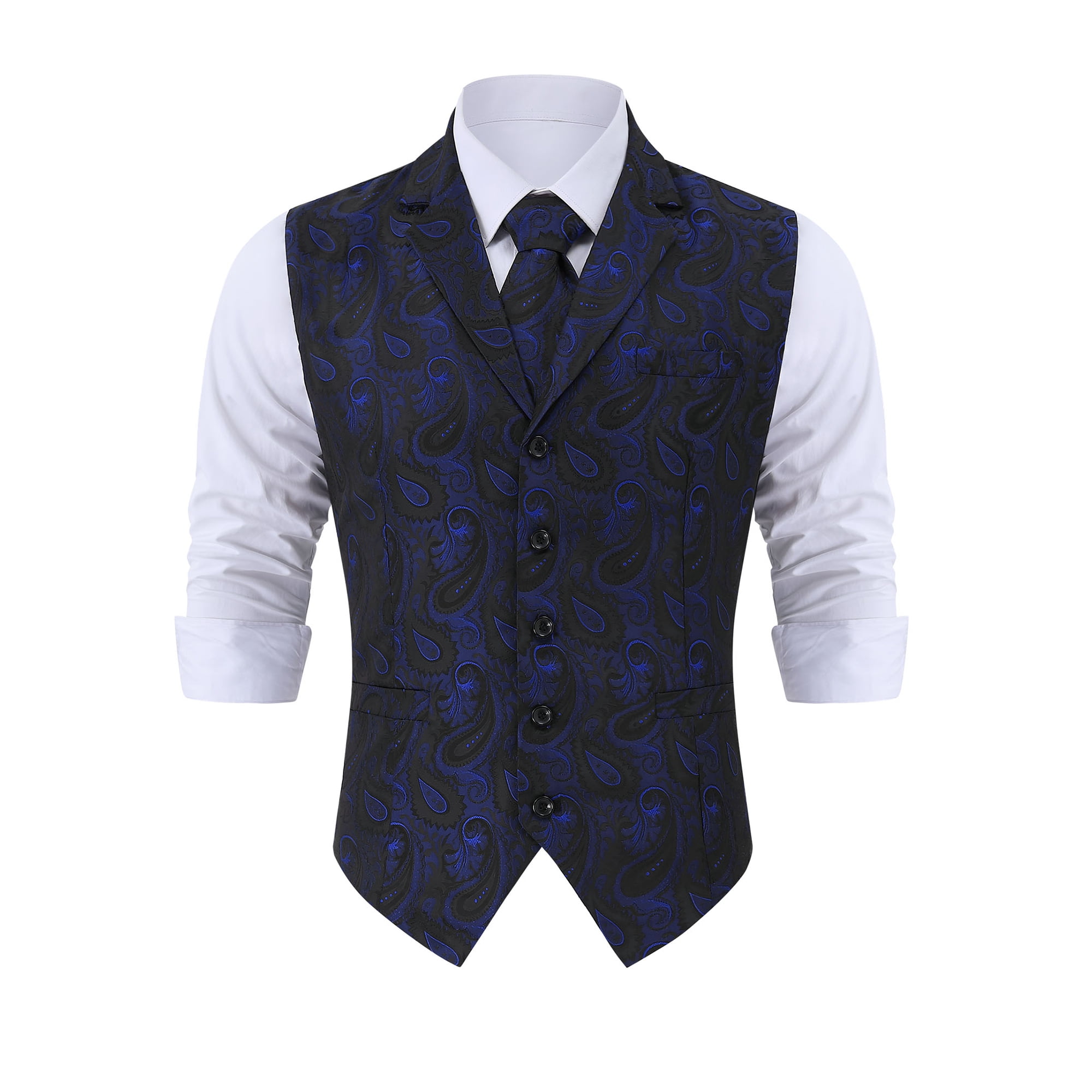 Men's Paisley Suit Vest and Tie Set Classic Floral Necktie Pocket ...