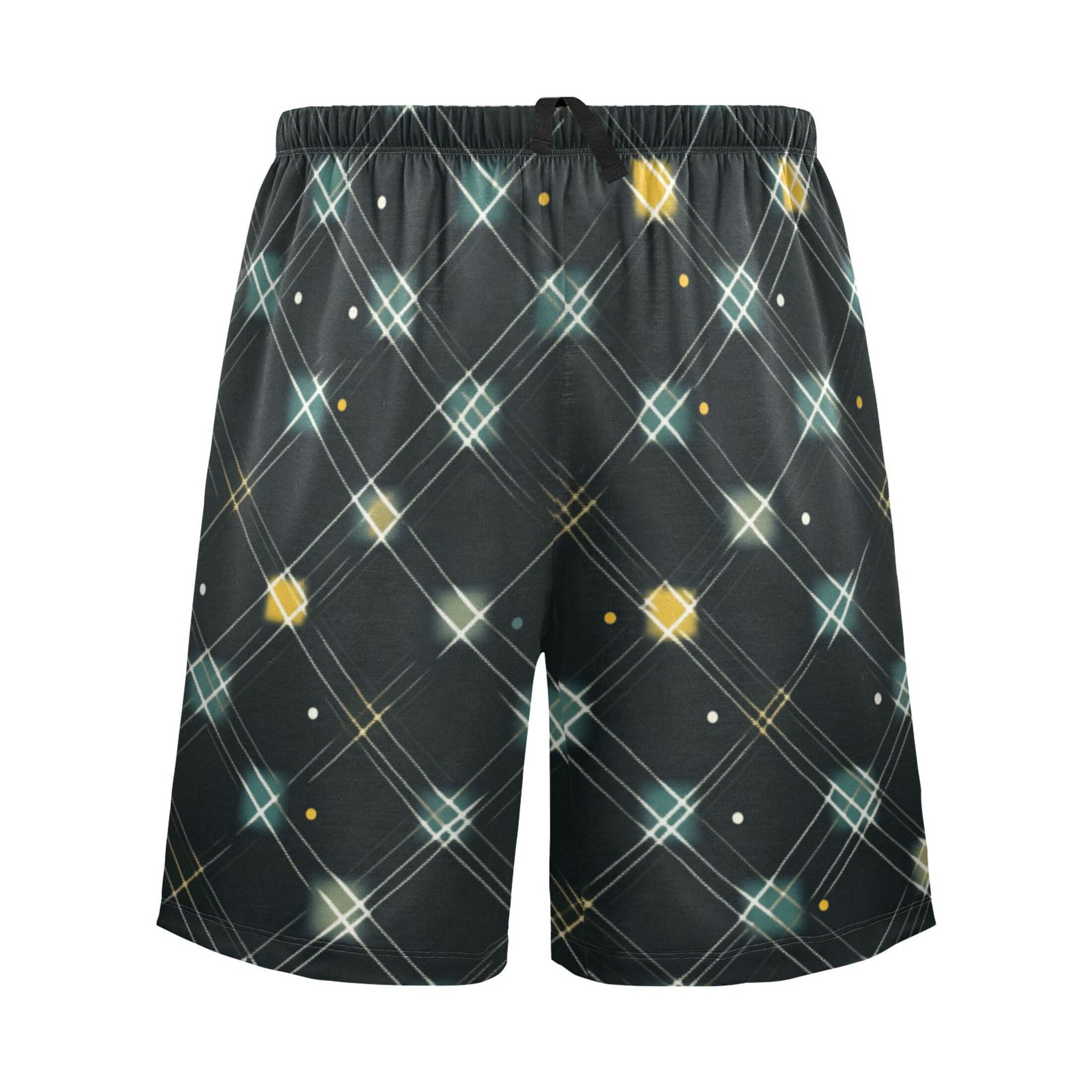 Men's Pajama Bottoms Dark Green and Black Lattice Men's Shorts Mens ...