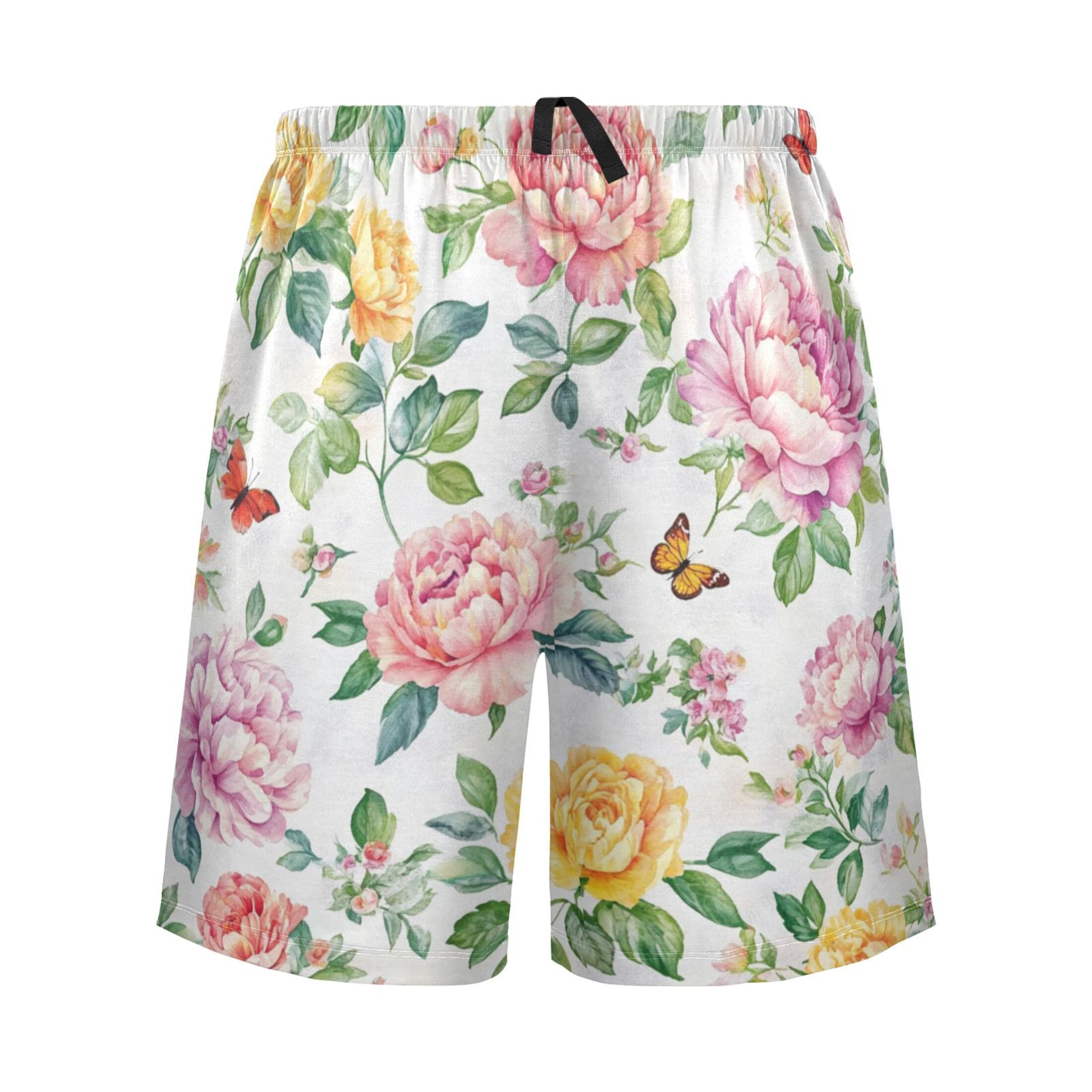 Men's Pajama Bottoms Pastel Peonies and Roses Men's Shorts Mens Sleep Pajama Shorts Mens Short ...