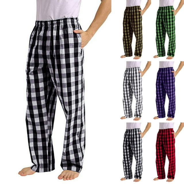 Mens Pajama Pant Plaid Classic Cotton Pajama Long Pants Lightweight