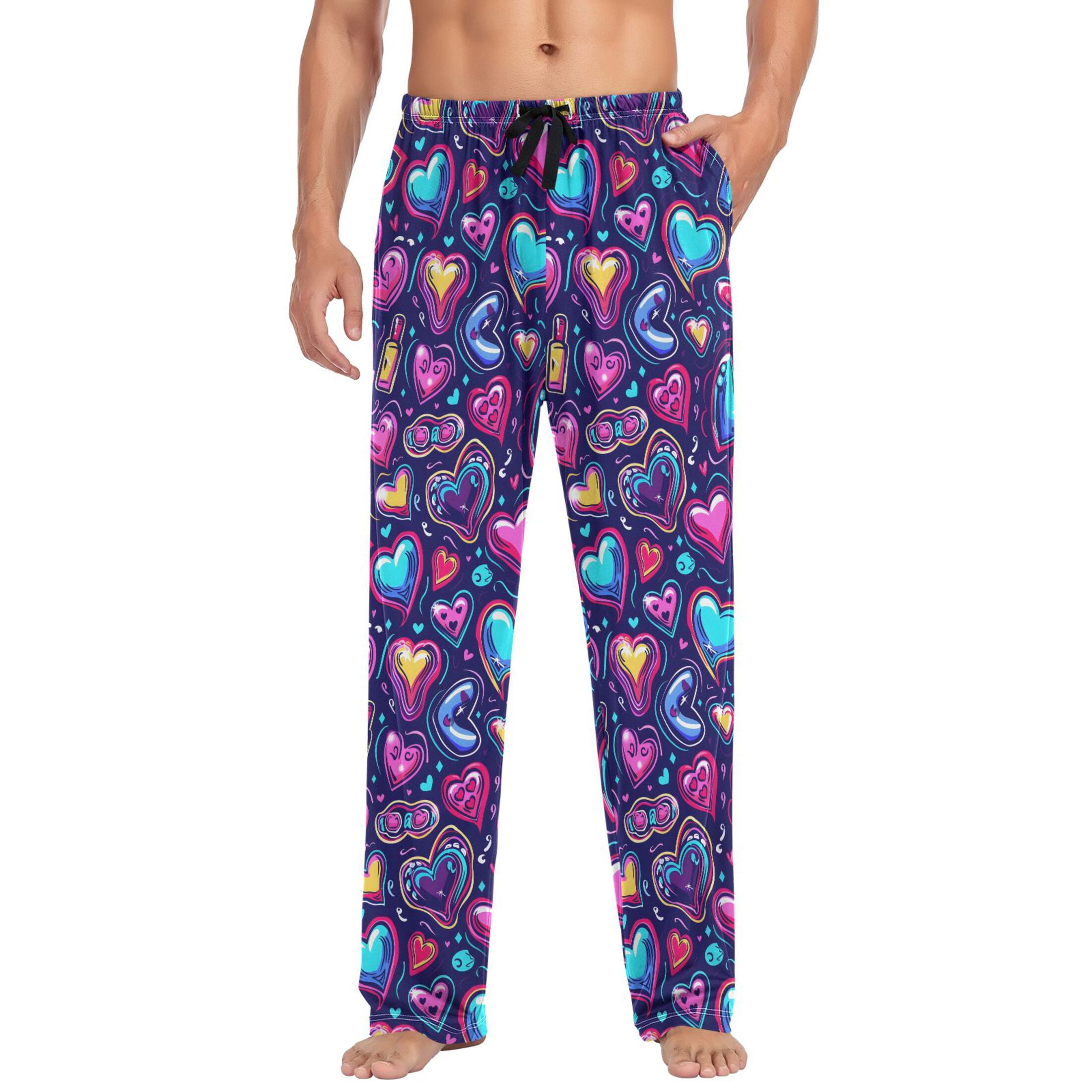 Men's Pajama Pants Cartoon Hearts Soft Long Sleep Lounge Pants S ...
