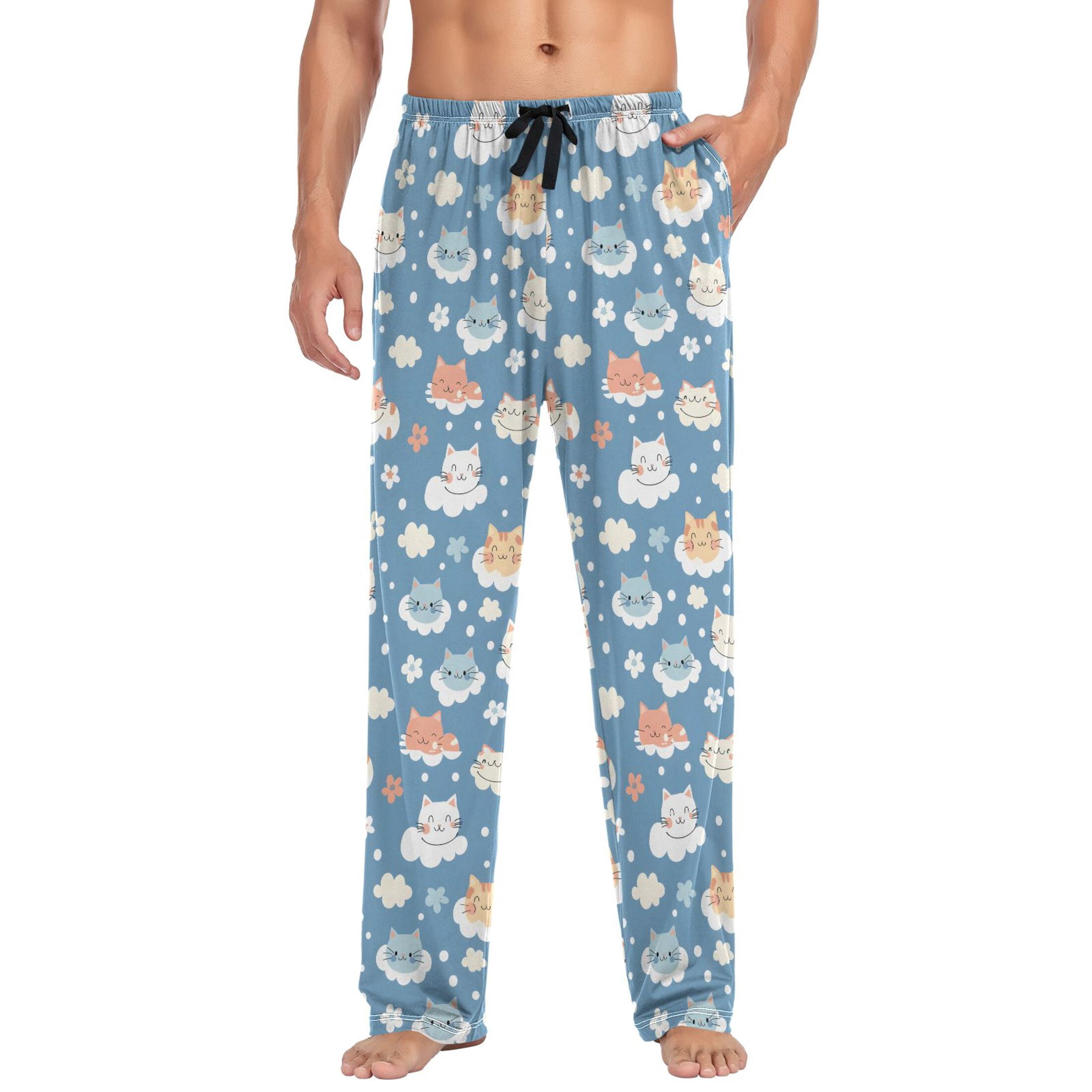 Men's Pajama Pants Cat Clouds Floral Soft Long Sleep Lounge Pants ...