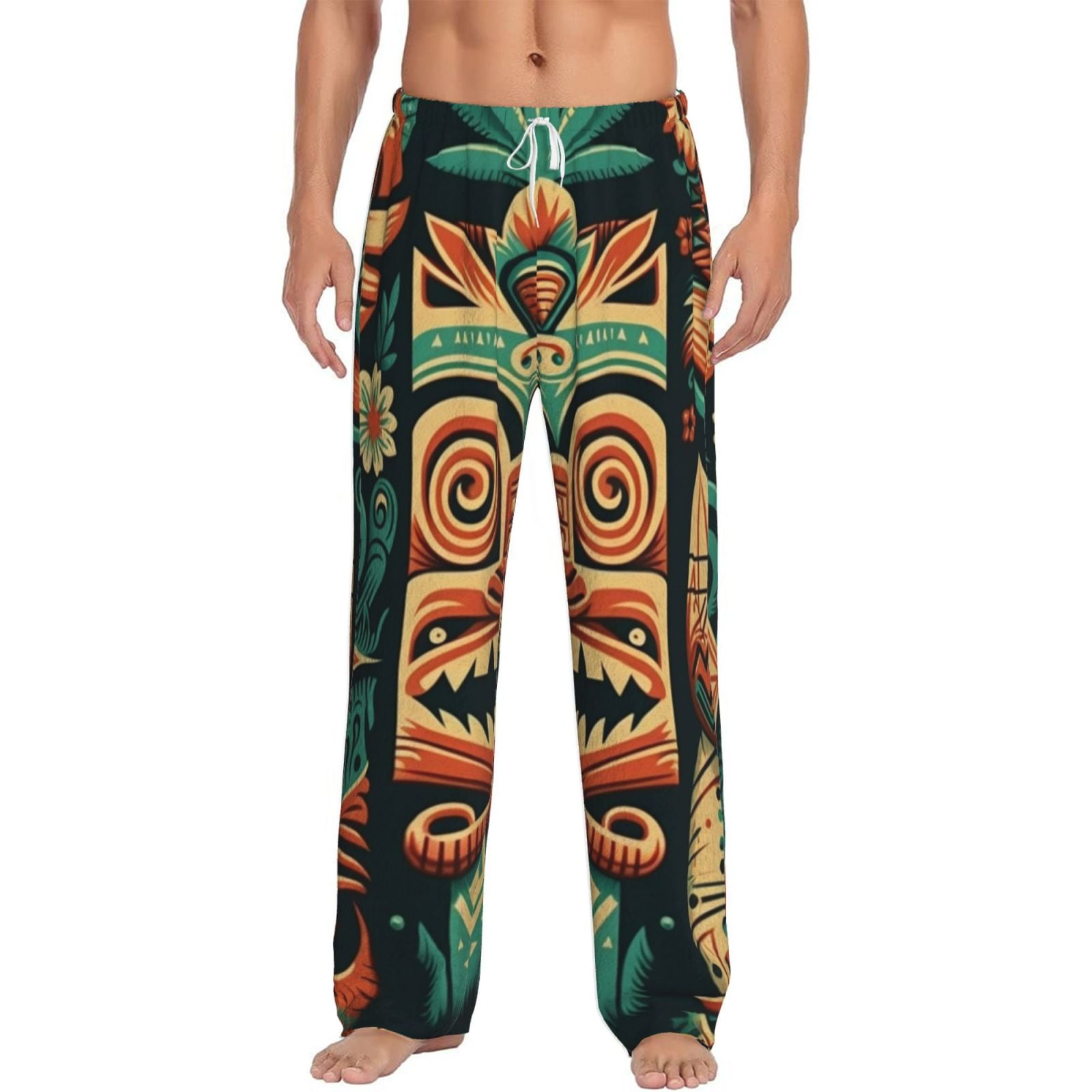 Men's Pajama Pants Comfy Flannel Sleep Lounge Bottoms, Retro Tiki ...