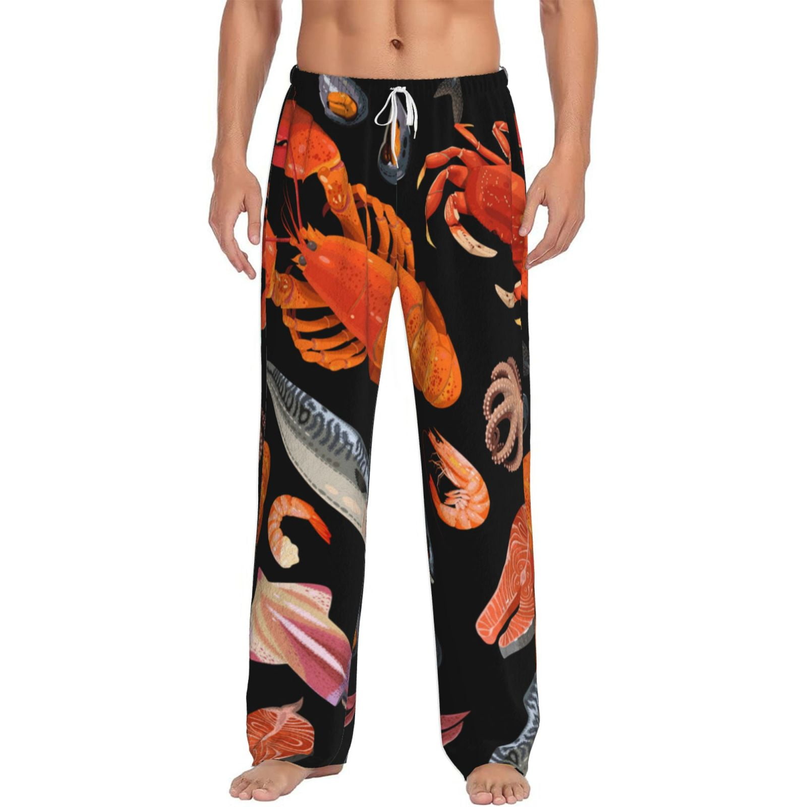 Men's Pajama Pants Comfy Flannel Sleep Lounge Bottoms, Seafood Pattern ...