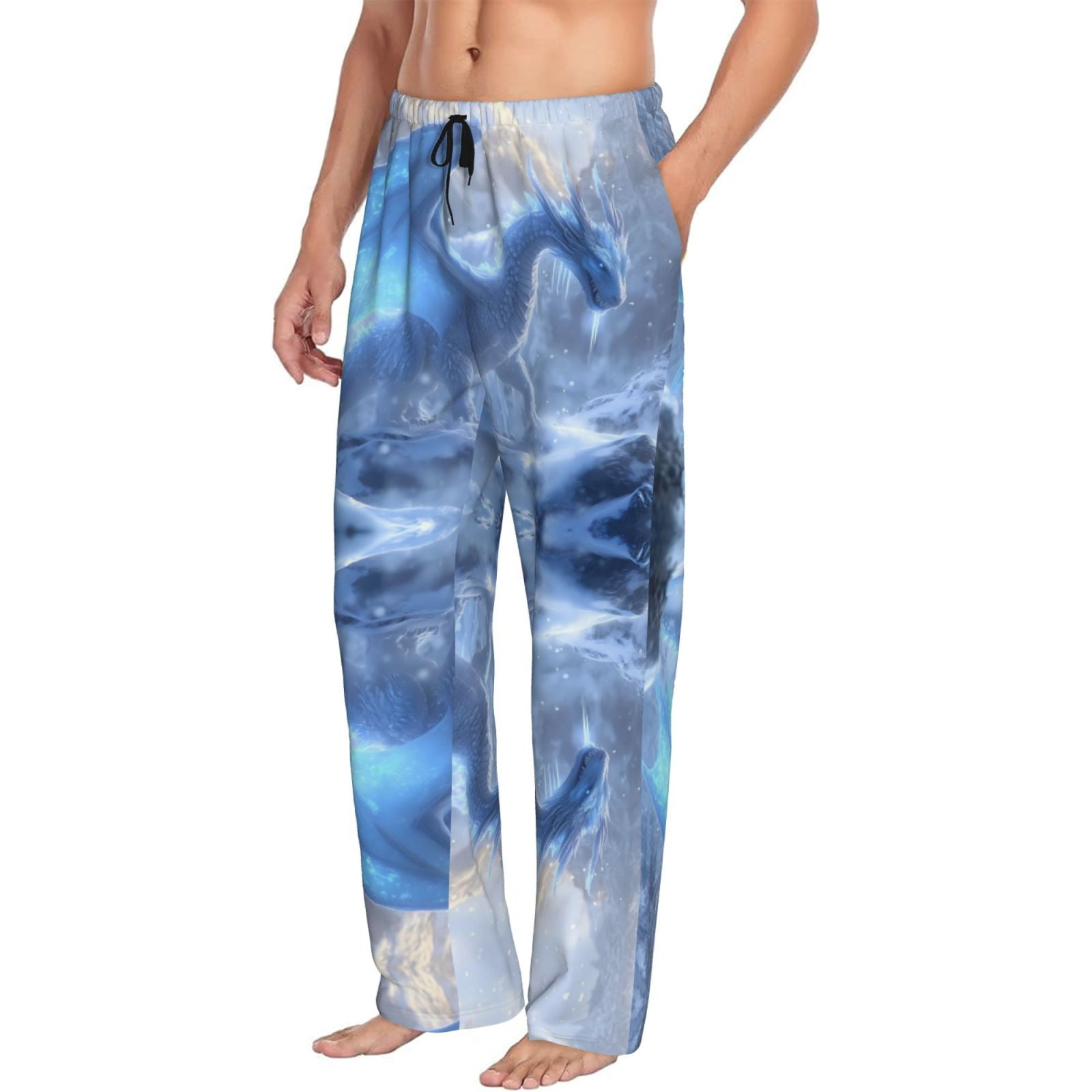 Men's Pajama Pants Icy Blue Dragon in Snow Soft Pj Bottom Pants, Sleep ...
