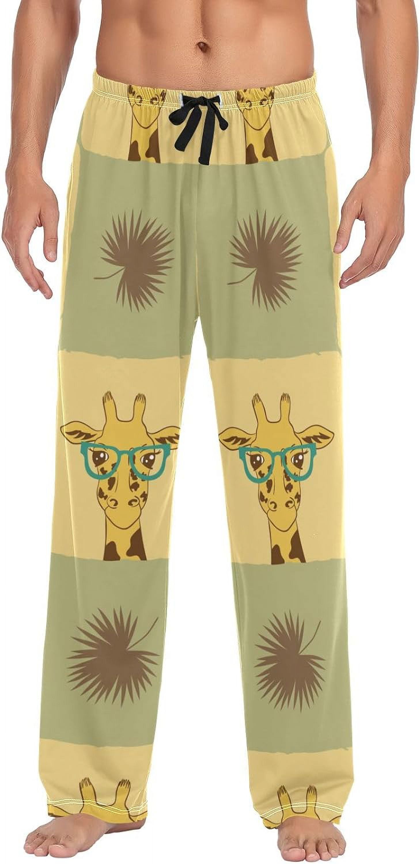 Men's Pajama Pants with Pockets Sleepwear Lounge Pants Stretch Casual Tropical Giraffe Palm ...