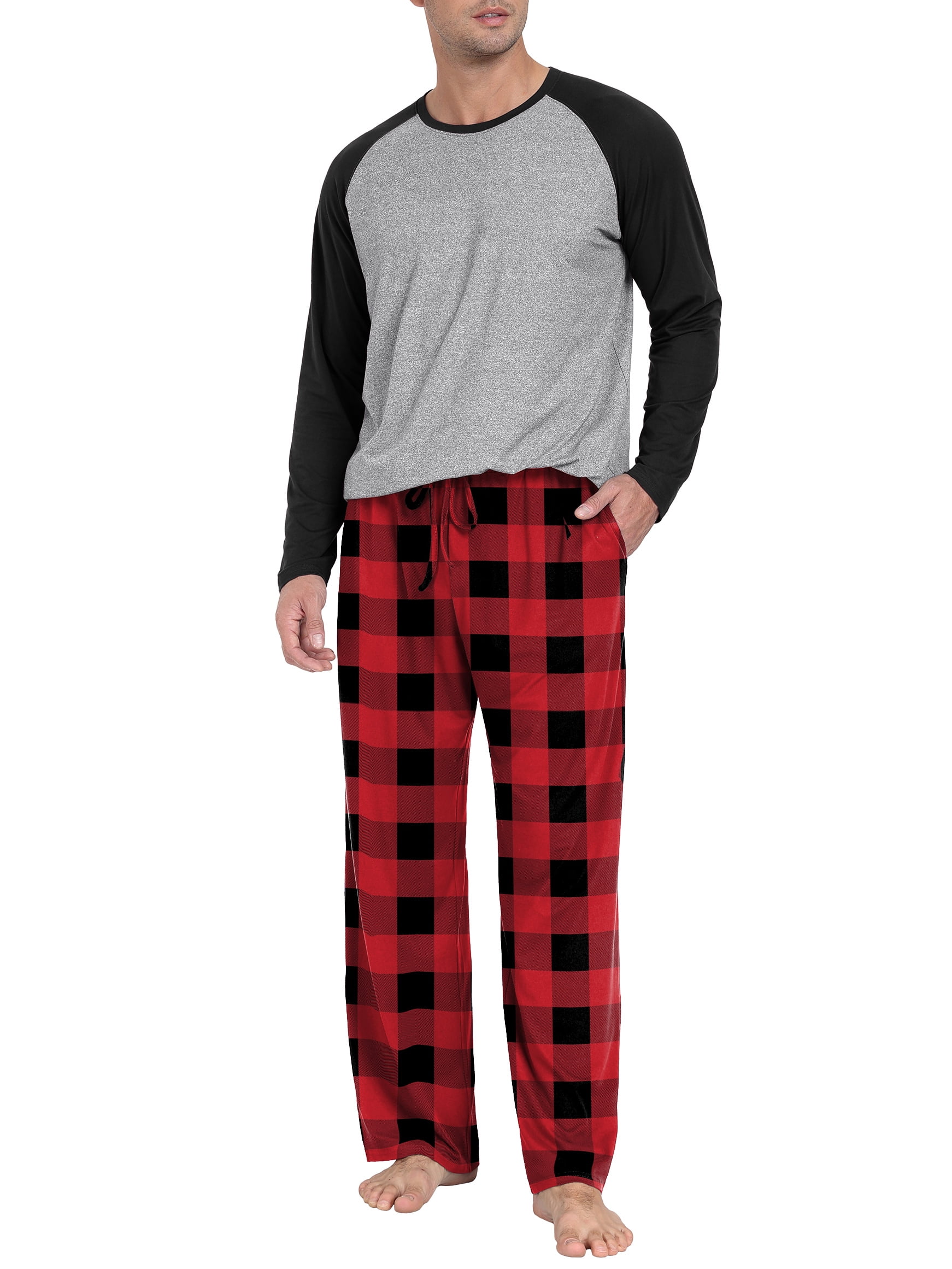 MINTREUS Men's Pajama Set Lightweight Sleepwear Long Sleeve Shirts and ...