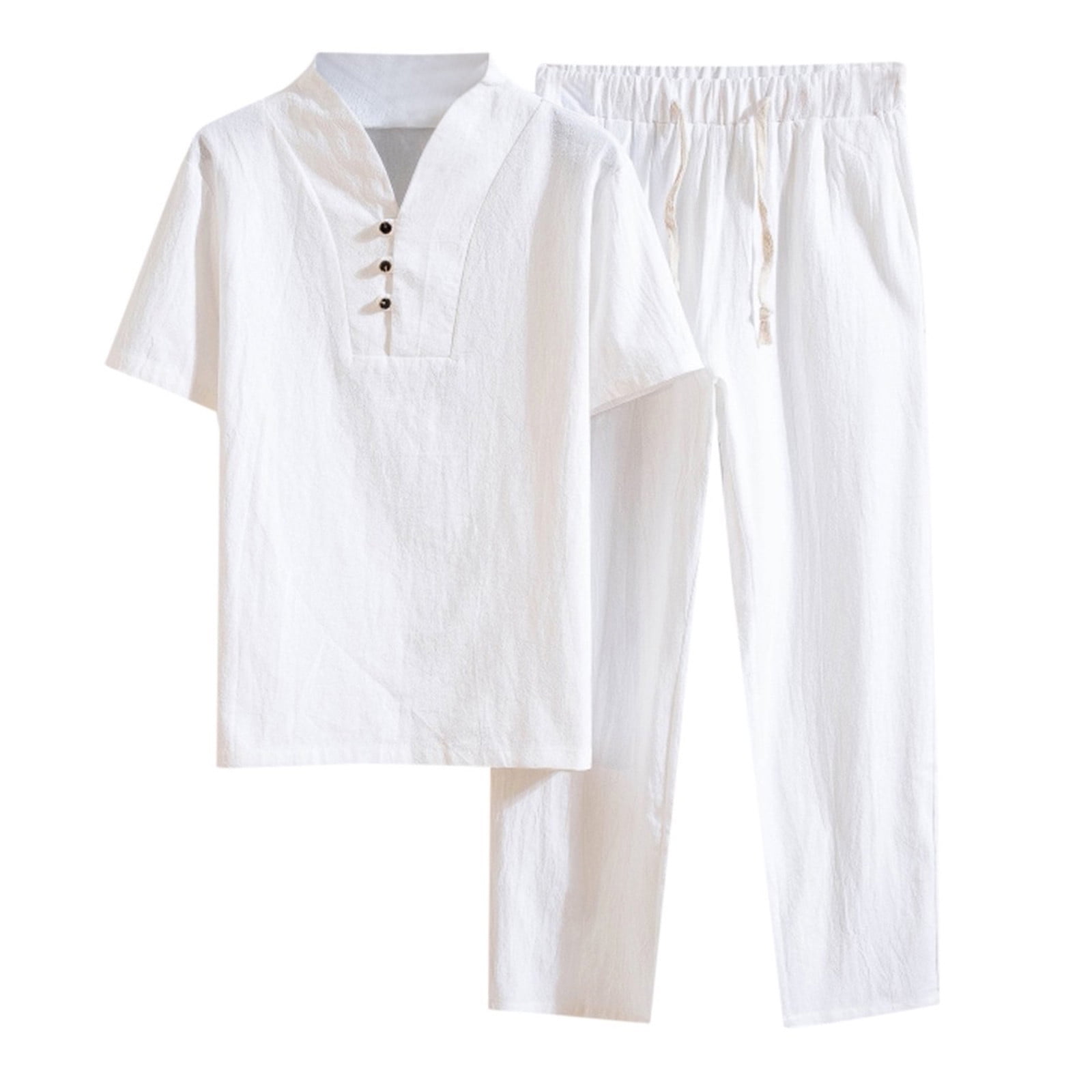 Men's Pajama Sets 2 Piece Thin Short Sleeve Button Down Shirt and Pants ...