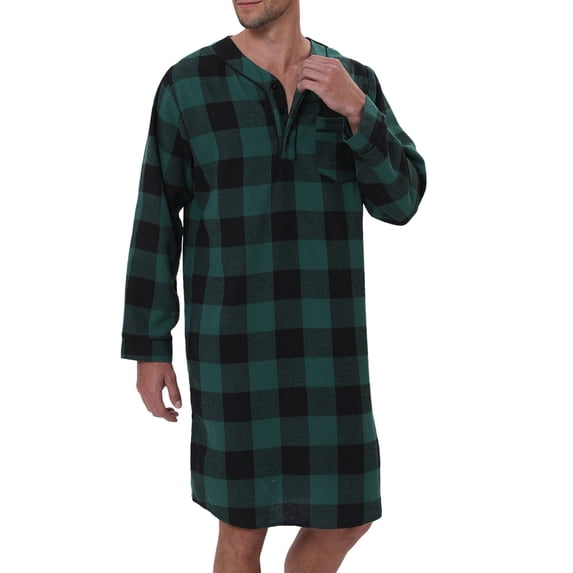 Men's Pajamas Plaid Print Long Sleeve Button Down Nightshirt with ...