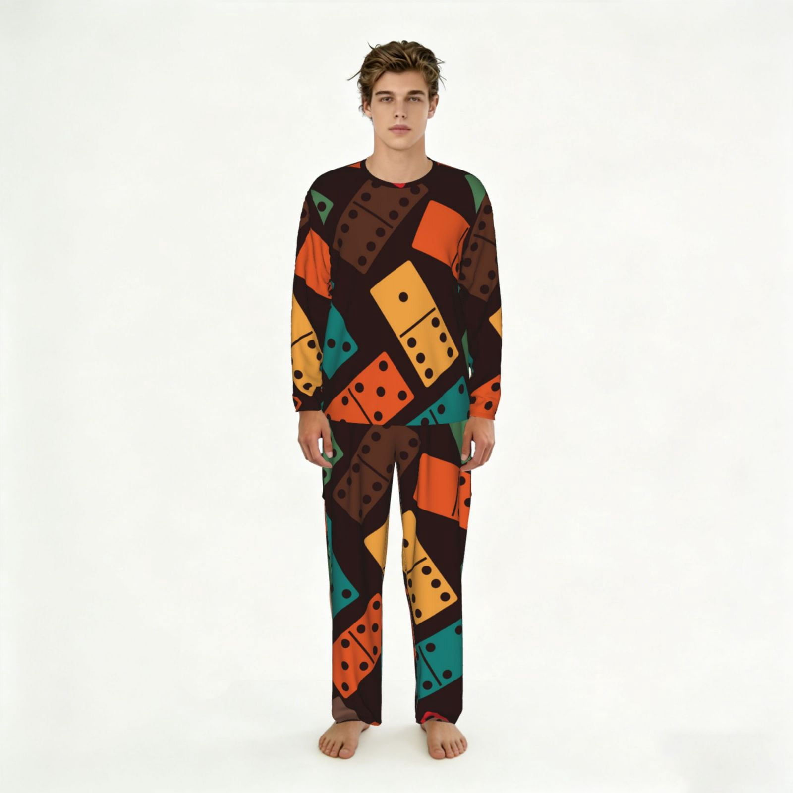 Men's Pajamas Set Comfy Lounge Two Piece Long Sleeve Pjs Soft Sleepwear ...