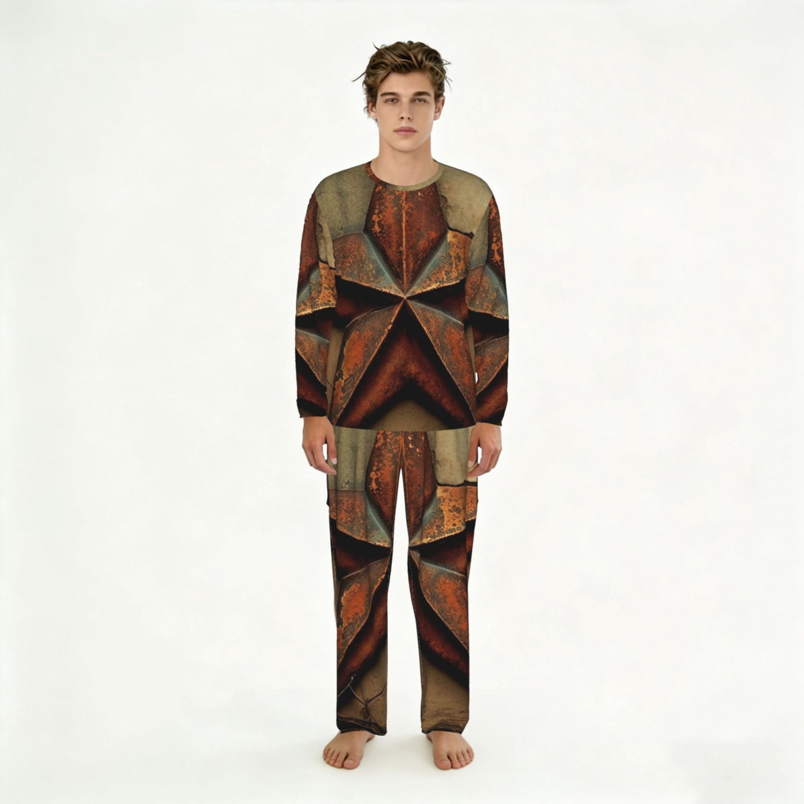 Men's Pajamas Set Comfy Lounge Two Piece Long Sleeve Pjs Soft Sleepwear ...