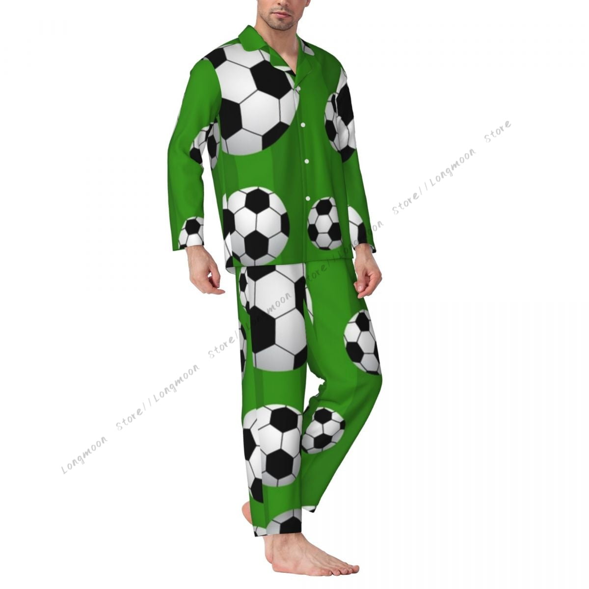 Men's Pajamas Suit Lapel Long Sleeve Sleepwear Watercolor Soccer Ball ...