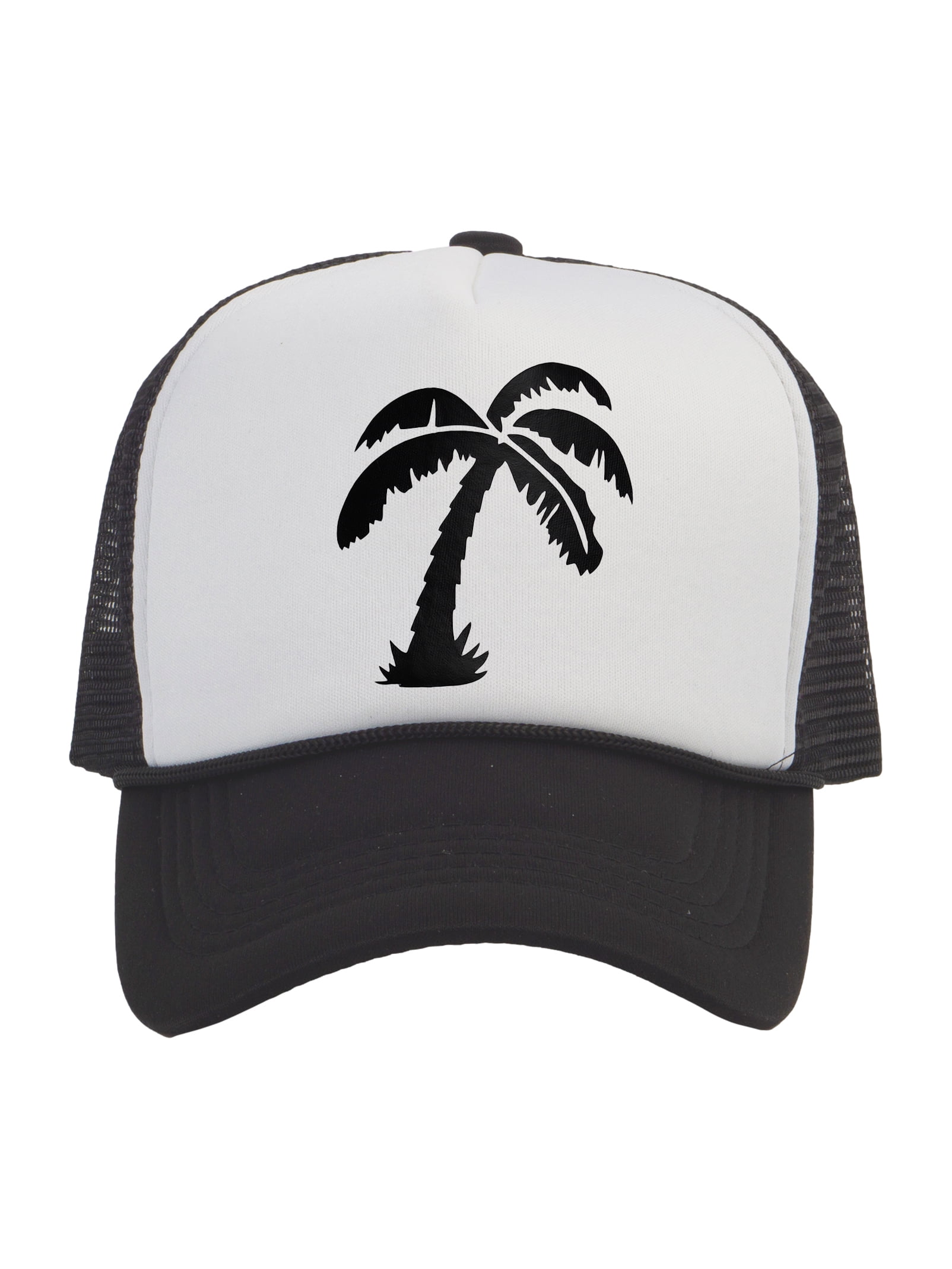 Men's Palm Tree Cap Snapback Trucker Hat, White/Black - Walmart.com